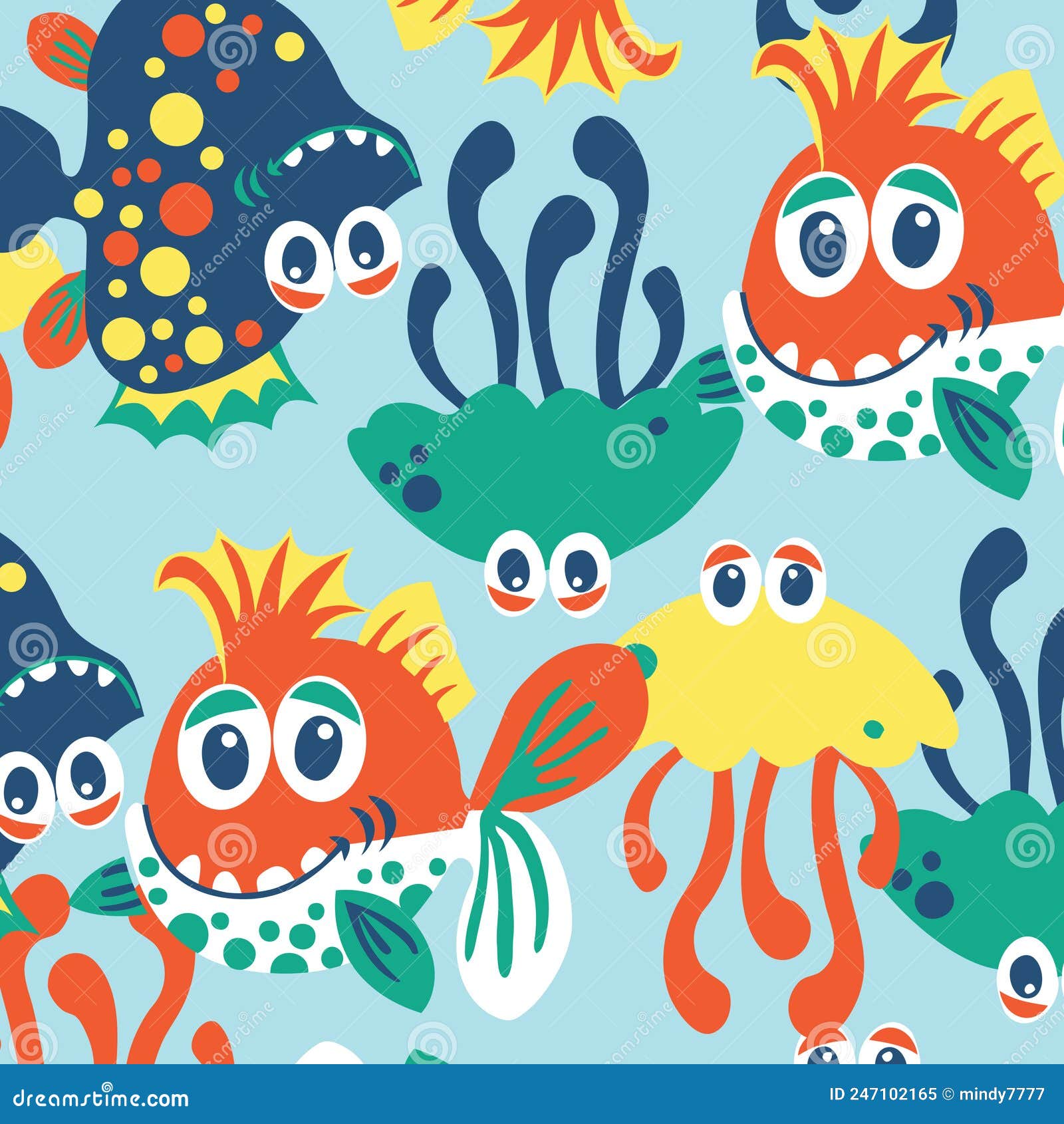 Cute Fish Vector Seamless Pattern. Stock Vector - Illustration of ...