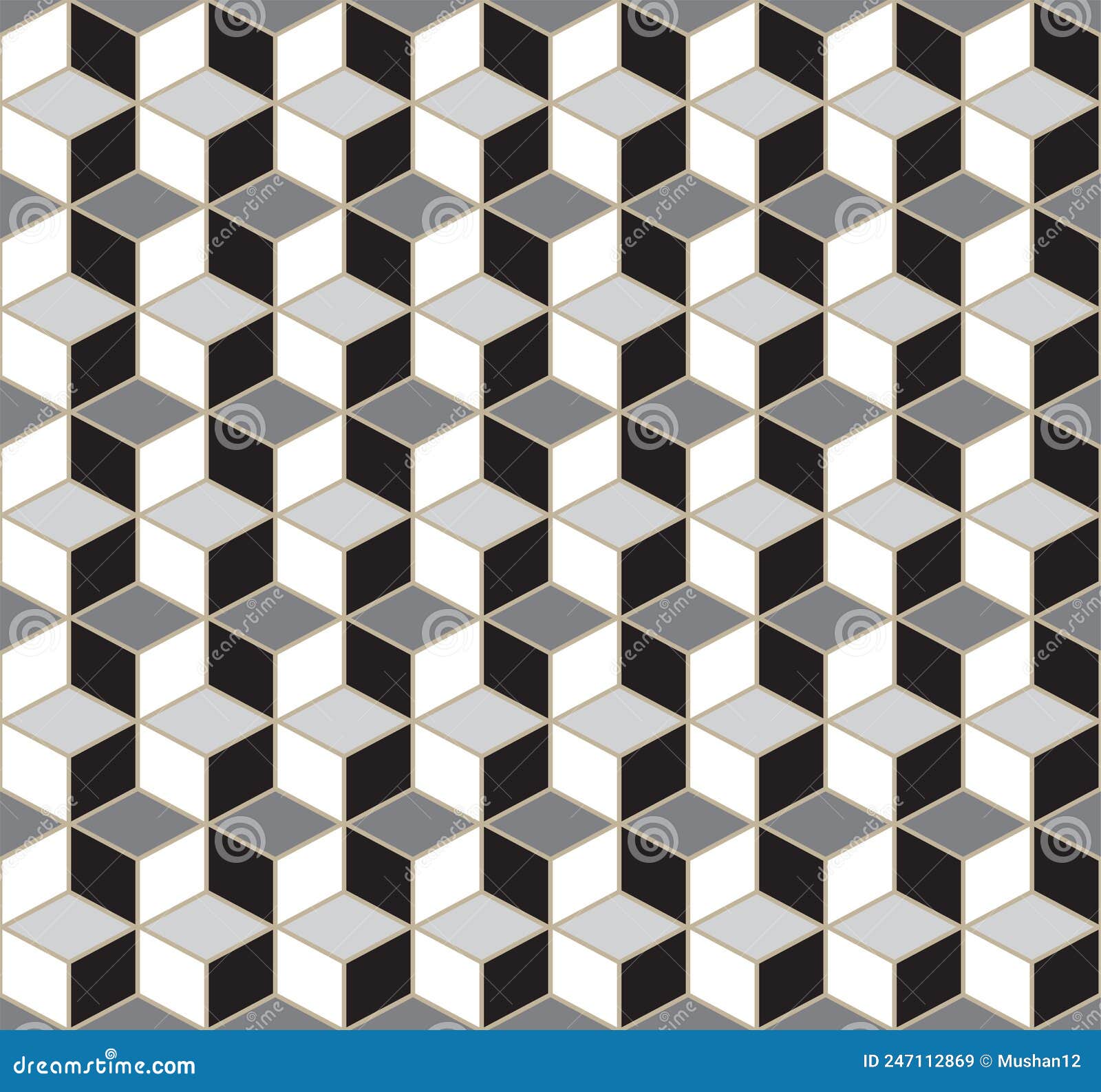Monochrome Cube Grid Pattern. 3d Effect Decorative Seamless Background ...