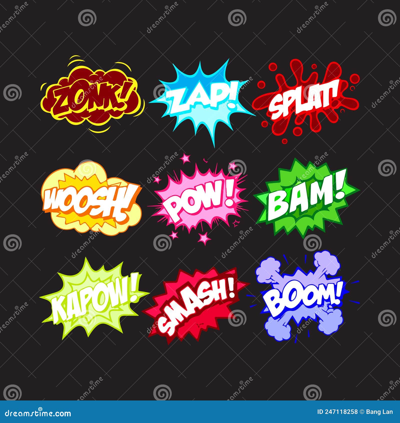 A Collection of Hand-drawn Retro Text Sticker Vector Cartoons. Stock ...