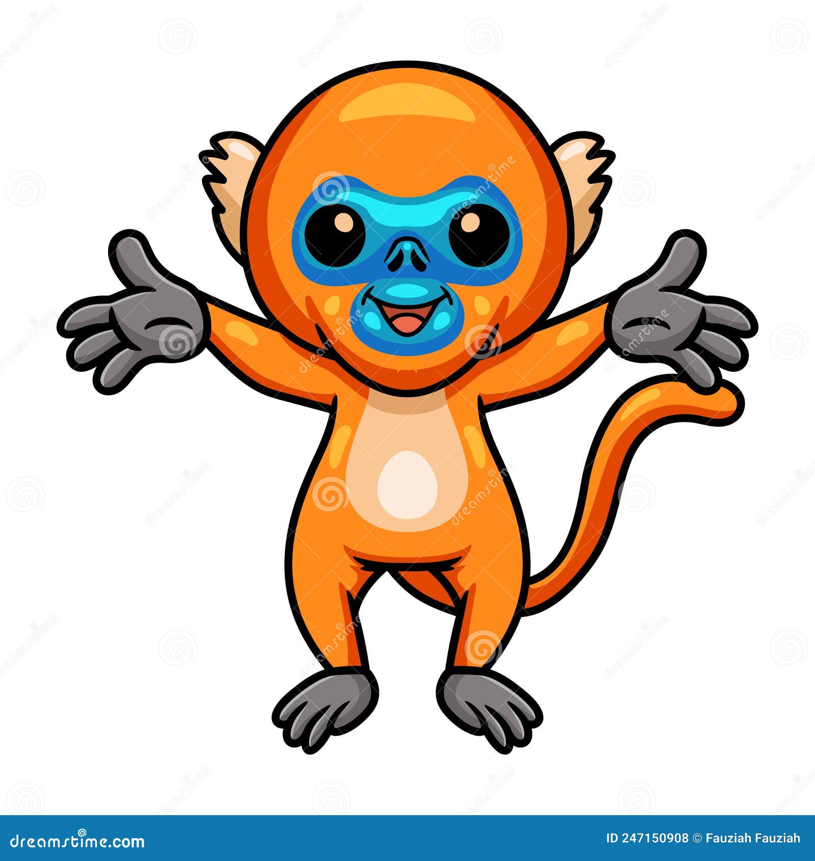 Cute Little Golden Monkey Cartoon Raising Hands Stock Vector ...