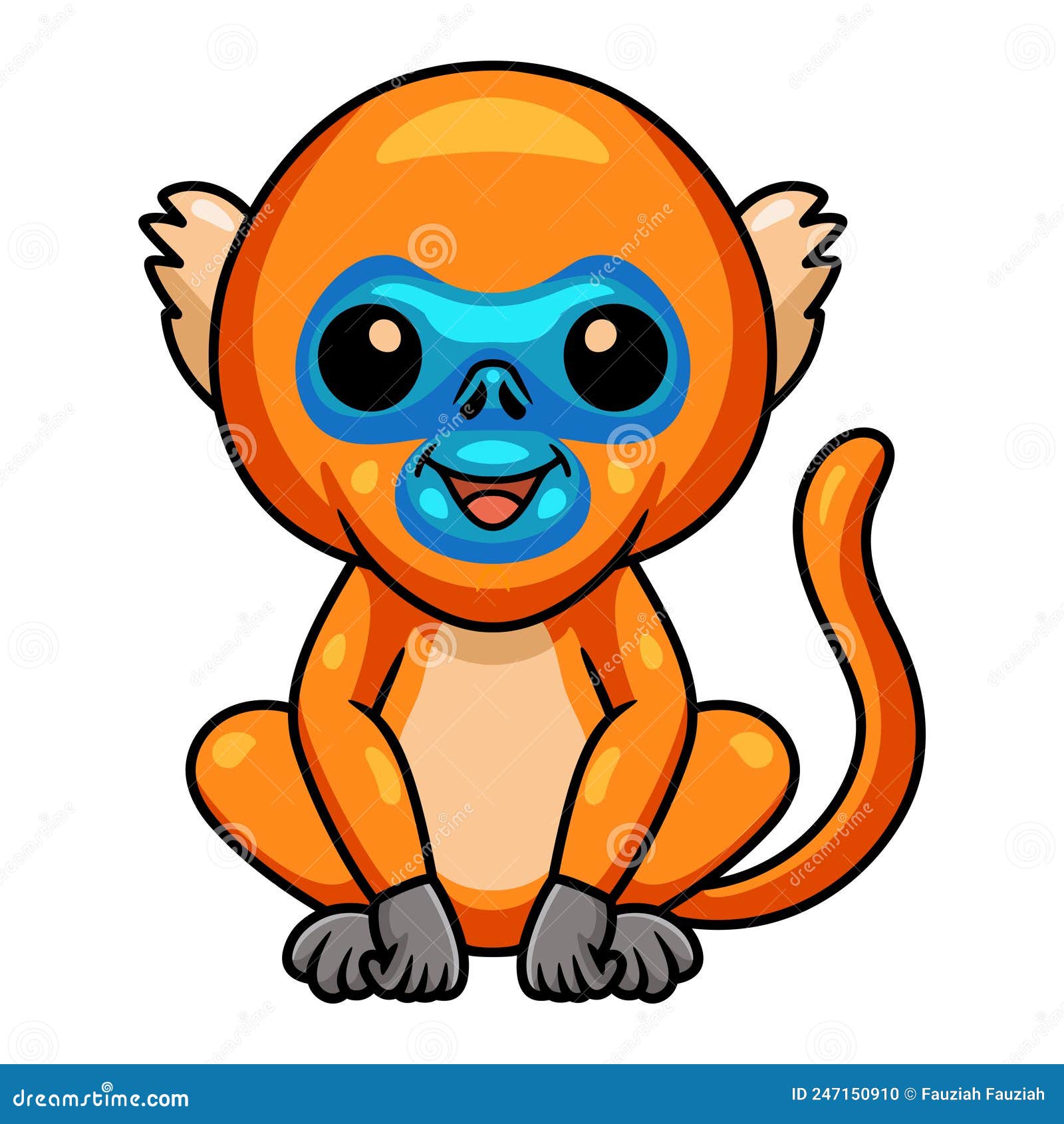 Cute Little Golden Monkey Cartoon Sitting Stock Vector - Illustration ...