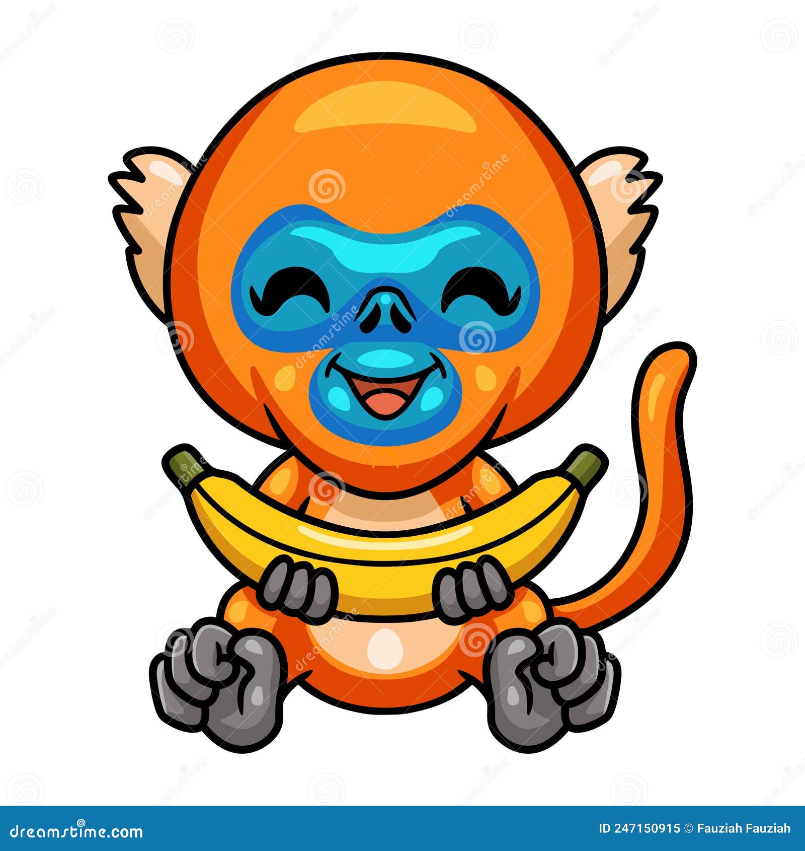 Cute Little Golden Monkey Cartoon with Banana Stock Vector ...