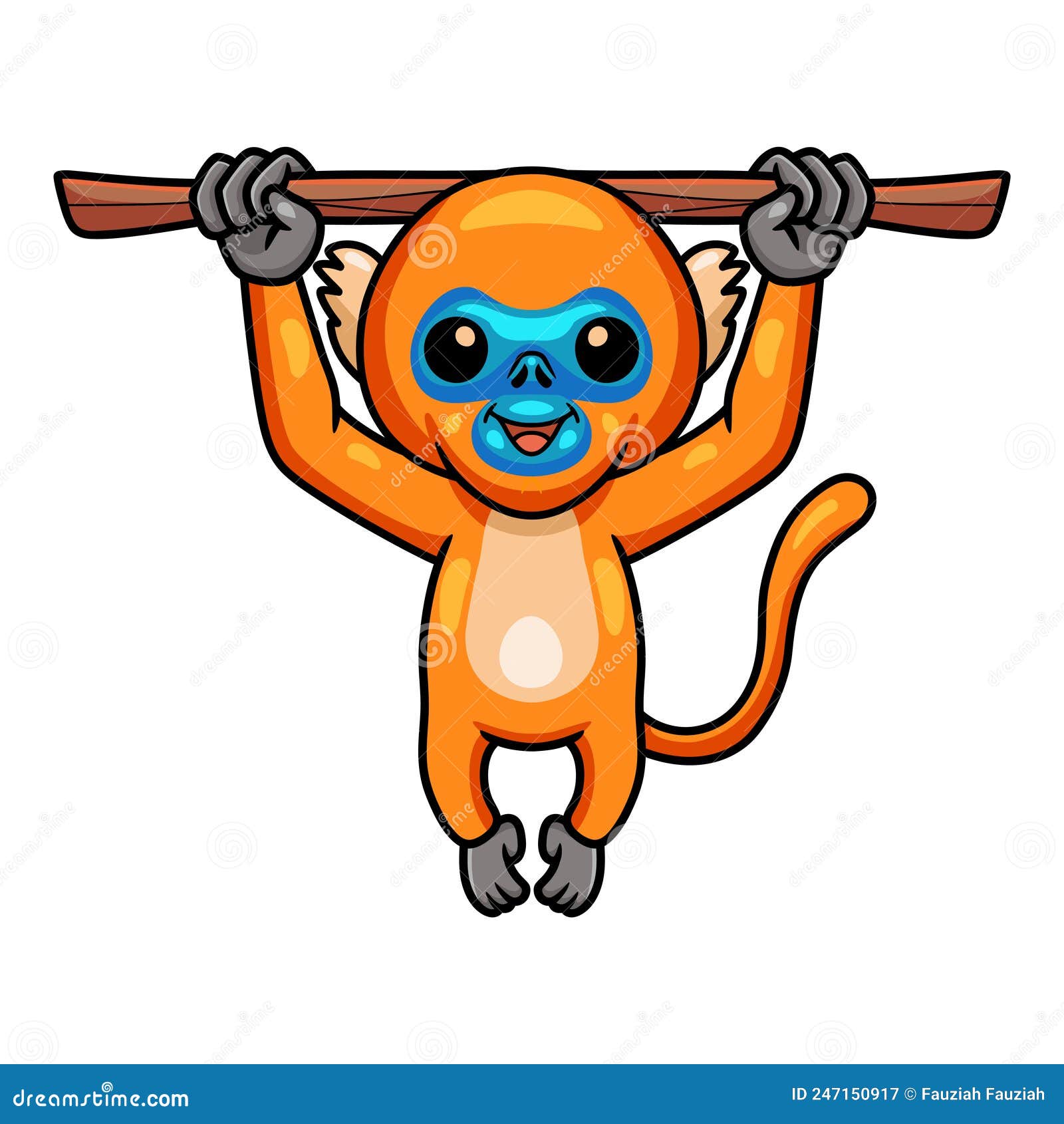 Cute Little Golden Monkey Cartoon on Tree Branch Stock Vector ...