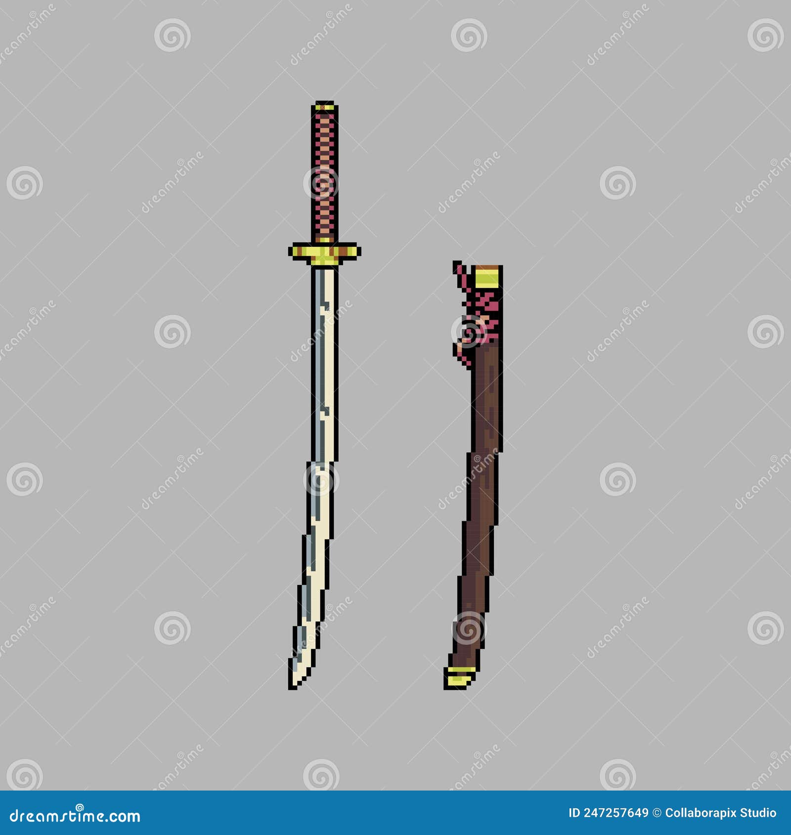Fully Edited Pixel Art Colored Katana Stock Vector - Illustration of iron, katana: 247257649