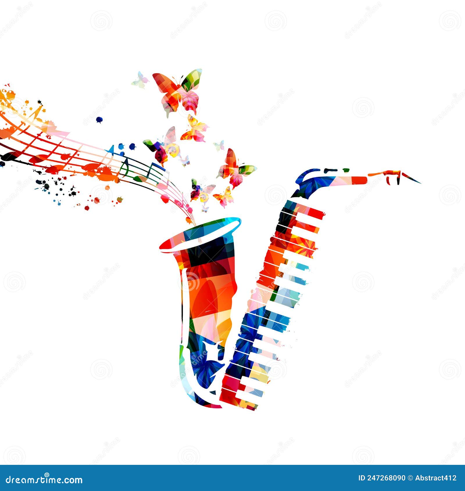 Colorful Musical Poster with Saxophone and Piano Keyboard Isolated ...
