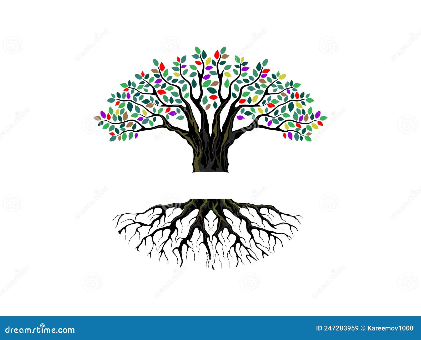 Printable Banyan Tree Image With Strong Roots Cartoon Vector ...