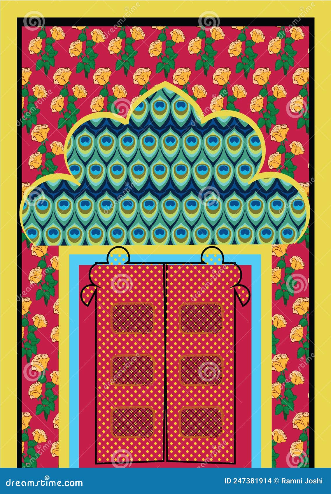 Floral Rajasthani Door stock illustration. Illustration of borders ...