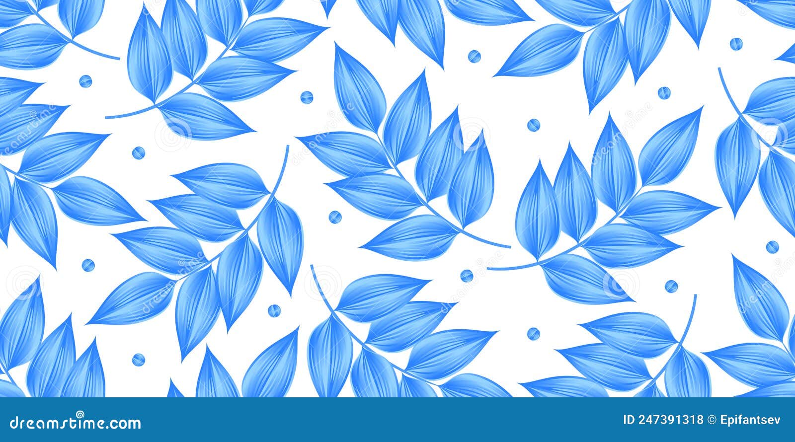 Abstract Seamless Background with Blue Leaves on White. Organic Product ...