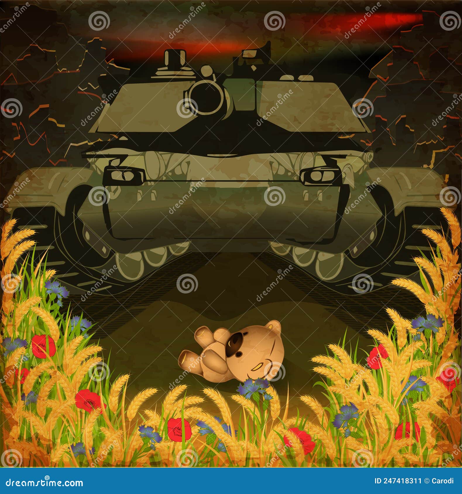 Stop War Card, Small Teddy Bear Stops a Military Tank Stock Vector ...