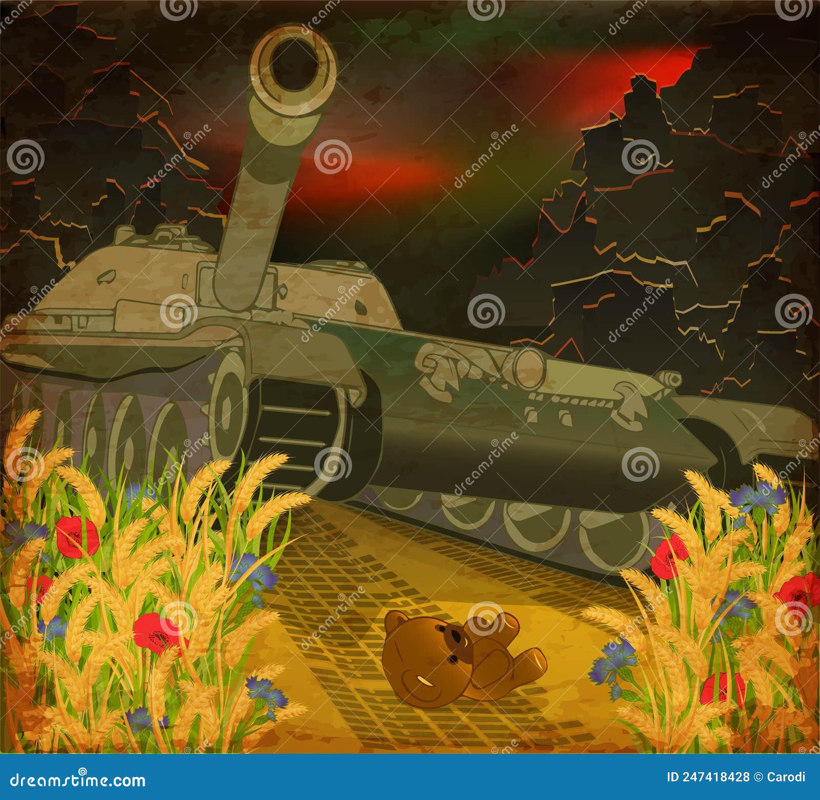 Stop War Background, Teddy Bear Stops a Military Tank, Stock Vector ...