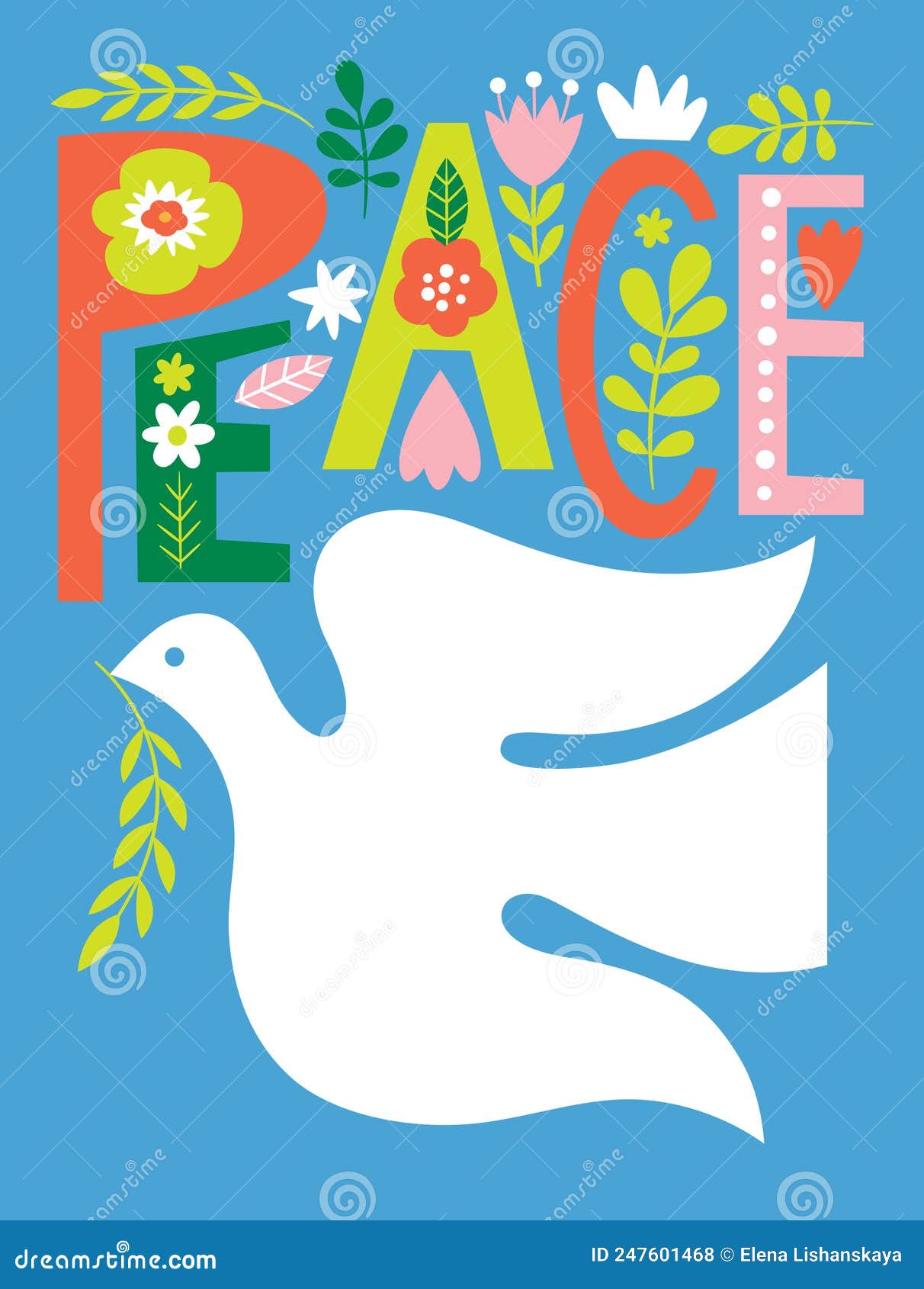 Peace Pigeon, Symbol of Peace Illustration, Lettering Stock Vector ...