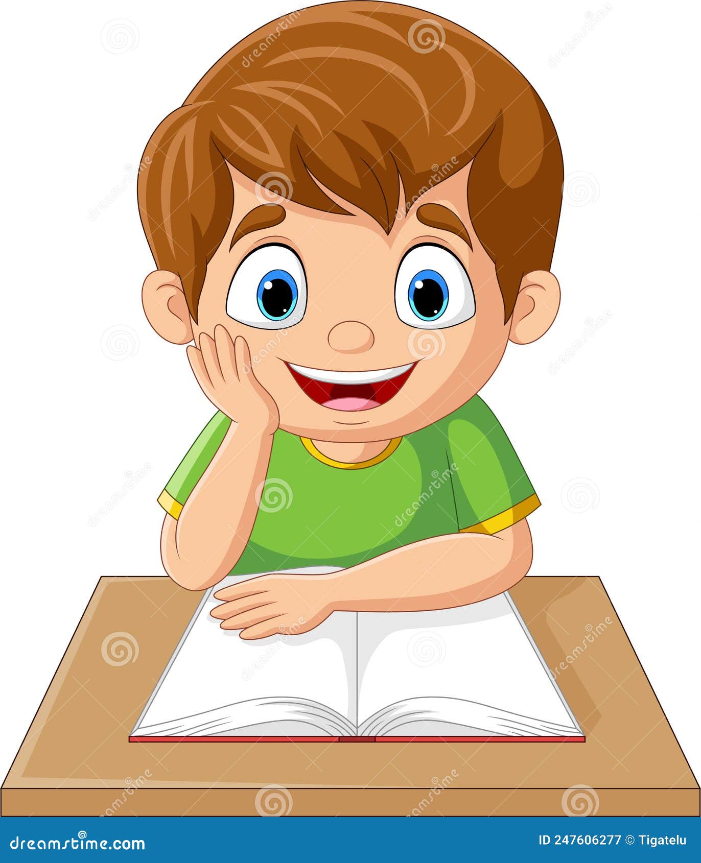 Cartoon Little Boy Studying on the Desk Stock Vector - Illustration of ...