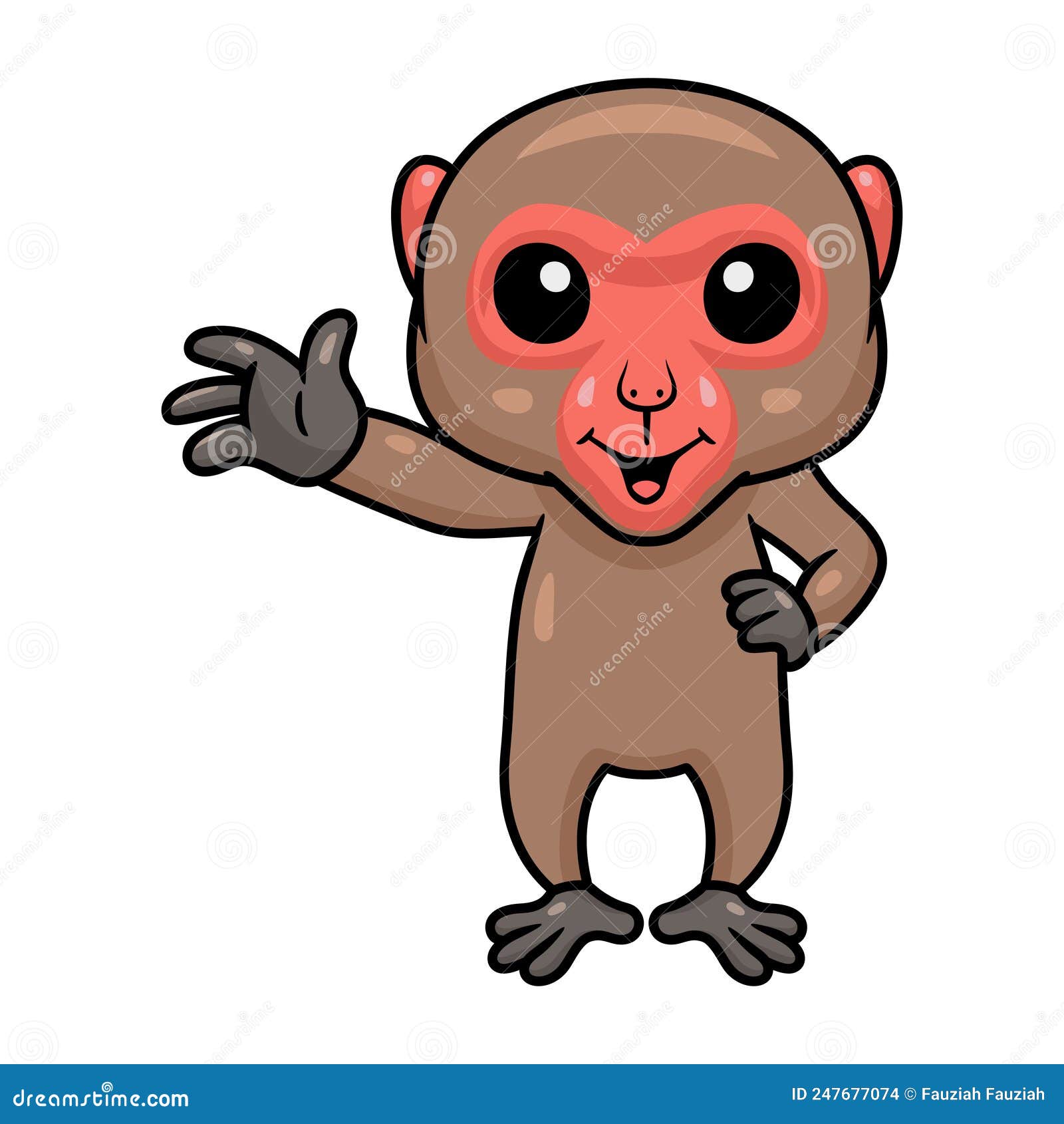 Cute Little Japanese Macaque Cartoon Waving Hand Stock Vector ...