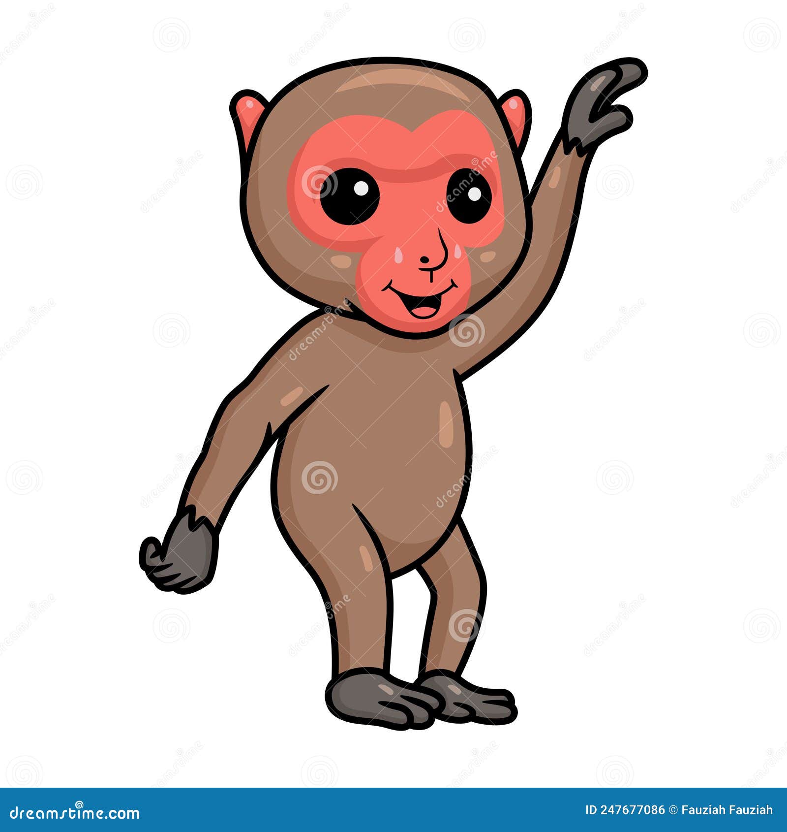 Cute Little Japanese Macaque Cartoon Raising Hands Stock Vector ...