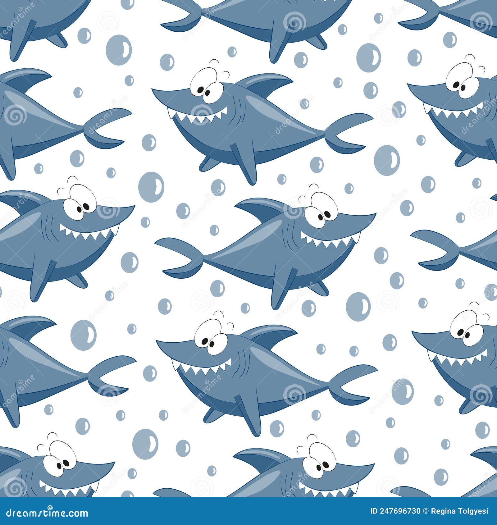Cartoon Shark Seamless Pattern Stock Vector - Illustration of ...