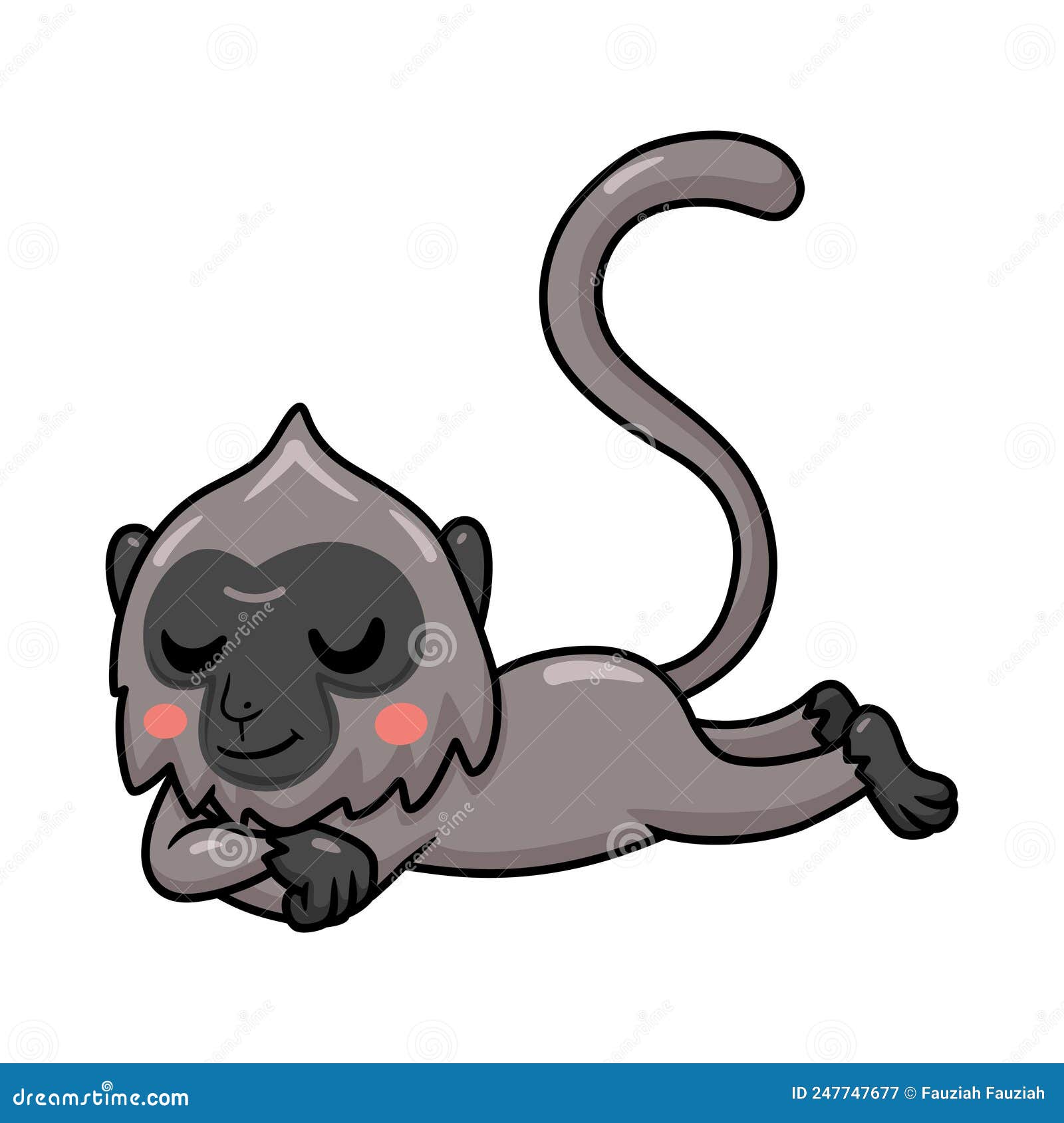 Cute Little Grey Langur Monkey Cartoon Sleeping Stock Vector ...