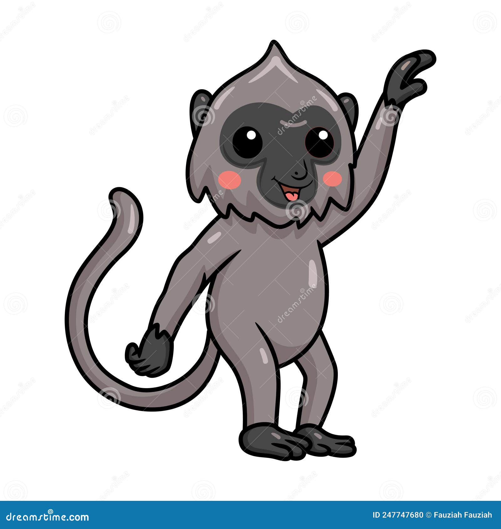 Cute Little Grey Langur Monkey Cartoon Waving Hand Stock Vector ...