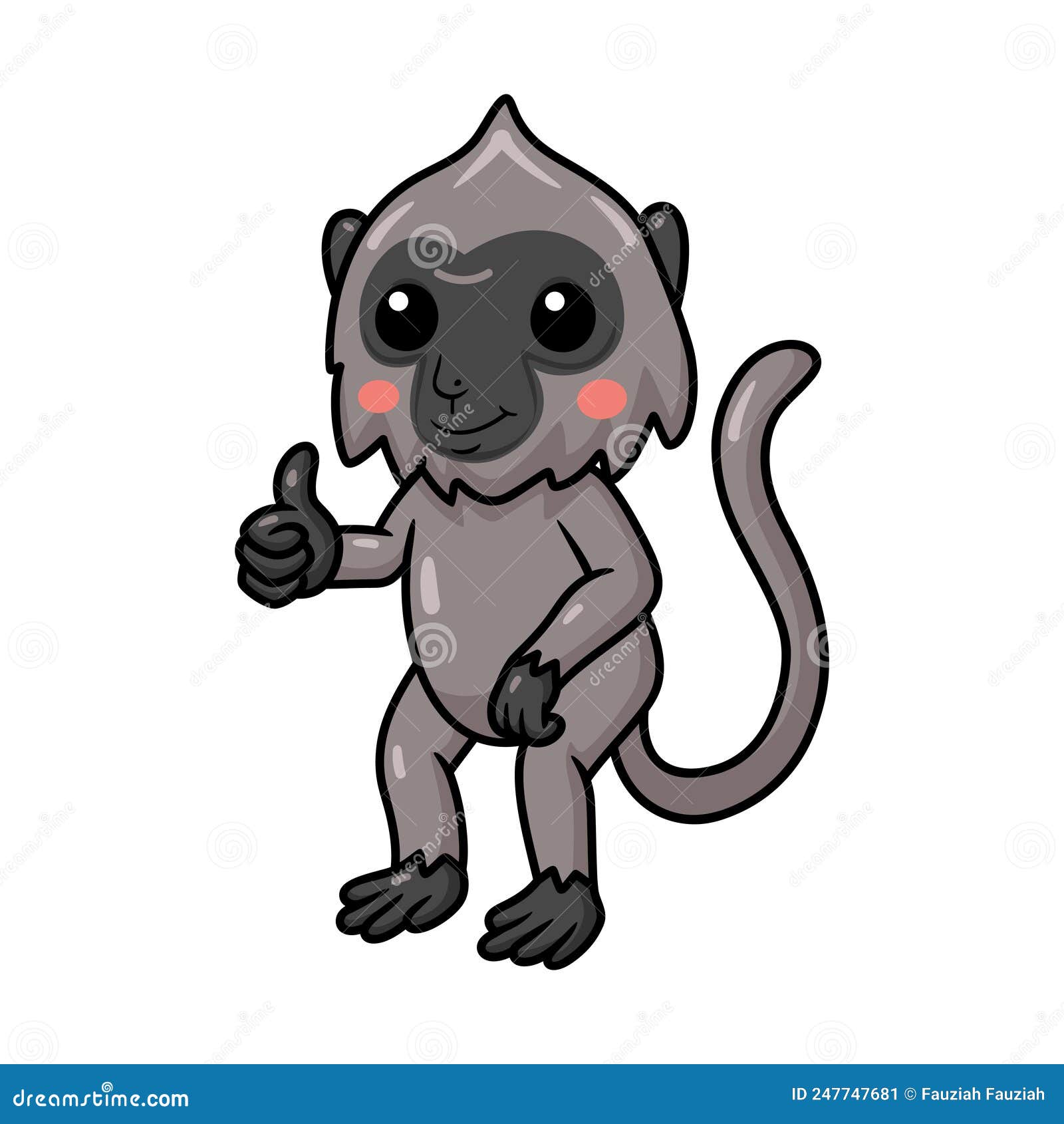 Cute Little Grey Langur Monkey Cartoon Giving Thumb Up Stock Vector ...