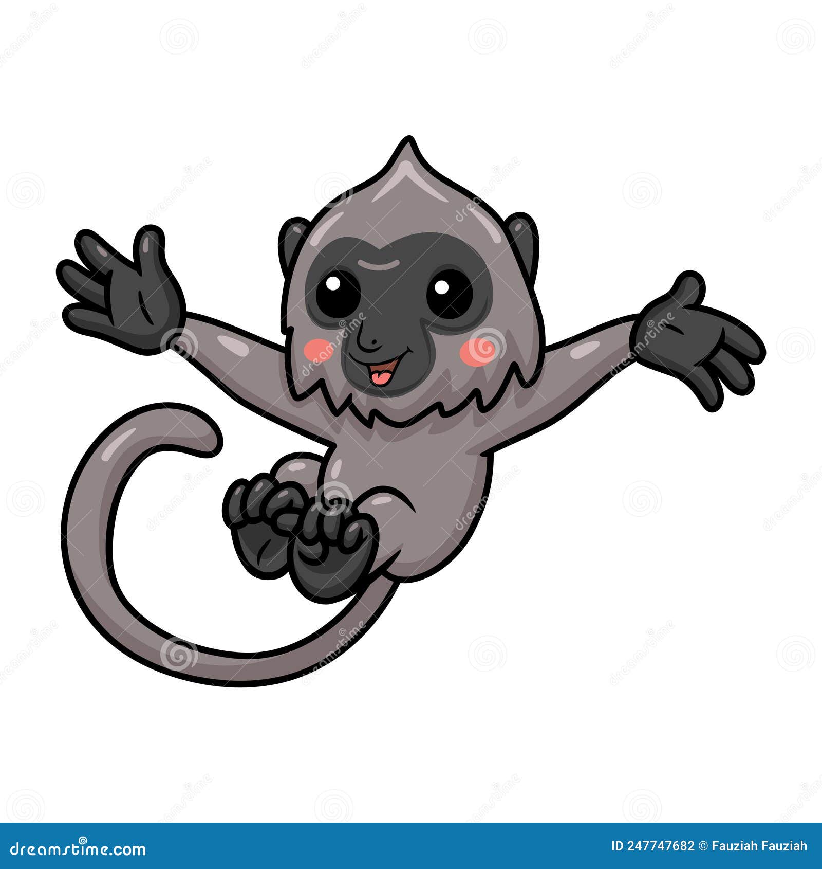Cute Little Grey Langur Monkey Cartoon Jumping Stock Vector ...