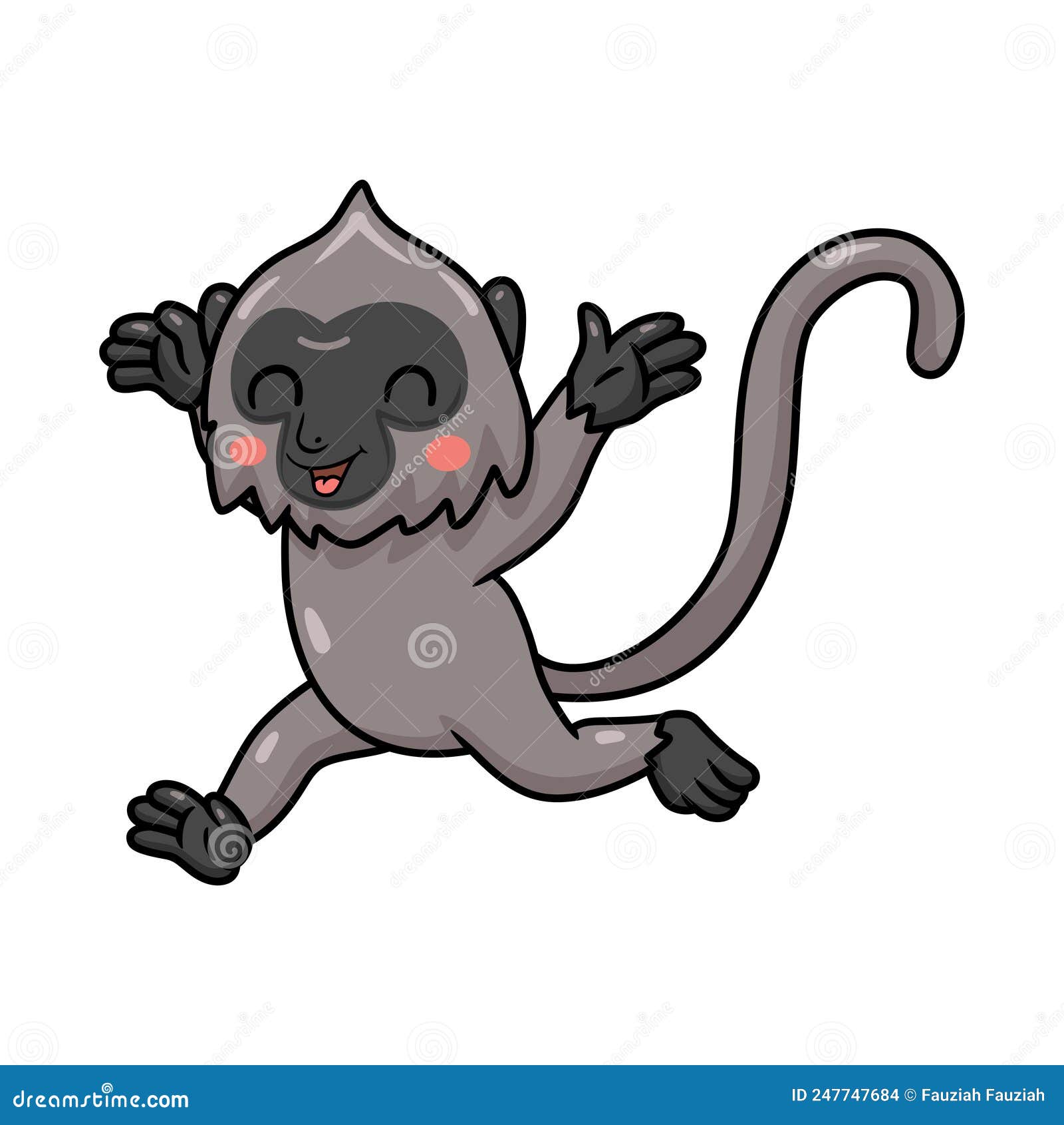 Cute Little Grey Langur Monkey Cartoon Running Stock Vector ...