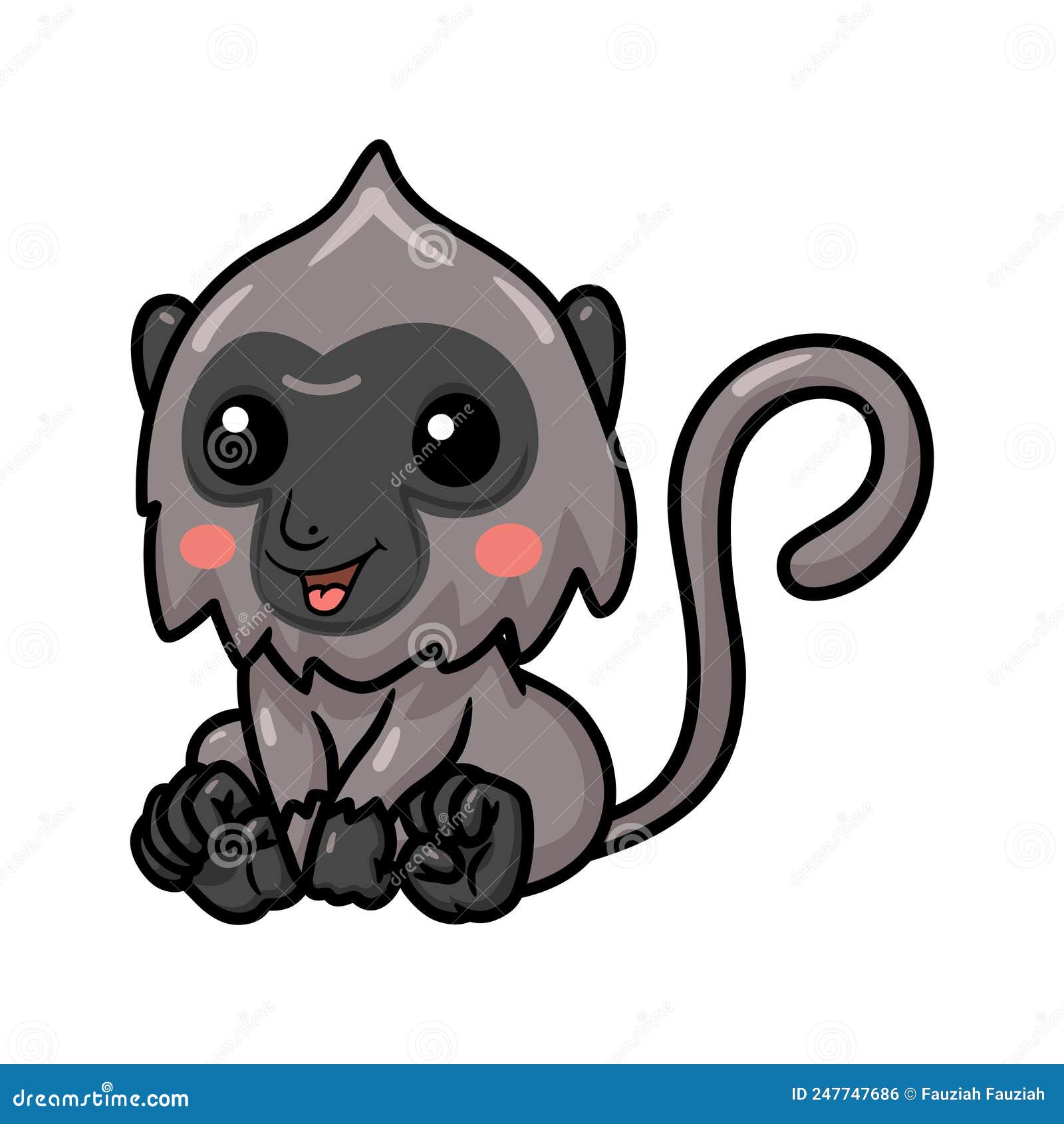 Cute Little Grey Langur Monkey Cartoon Sitting Stock Vector ...