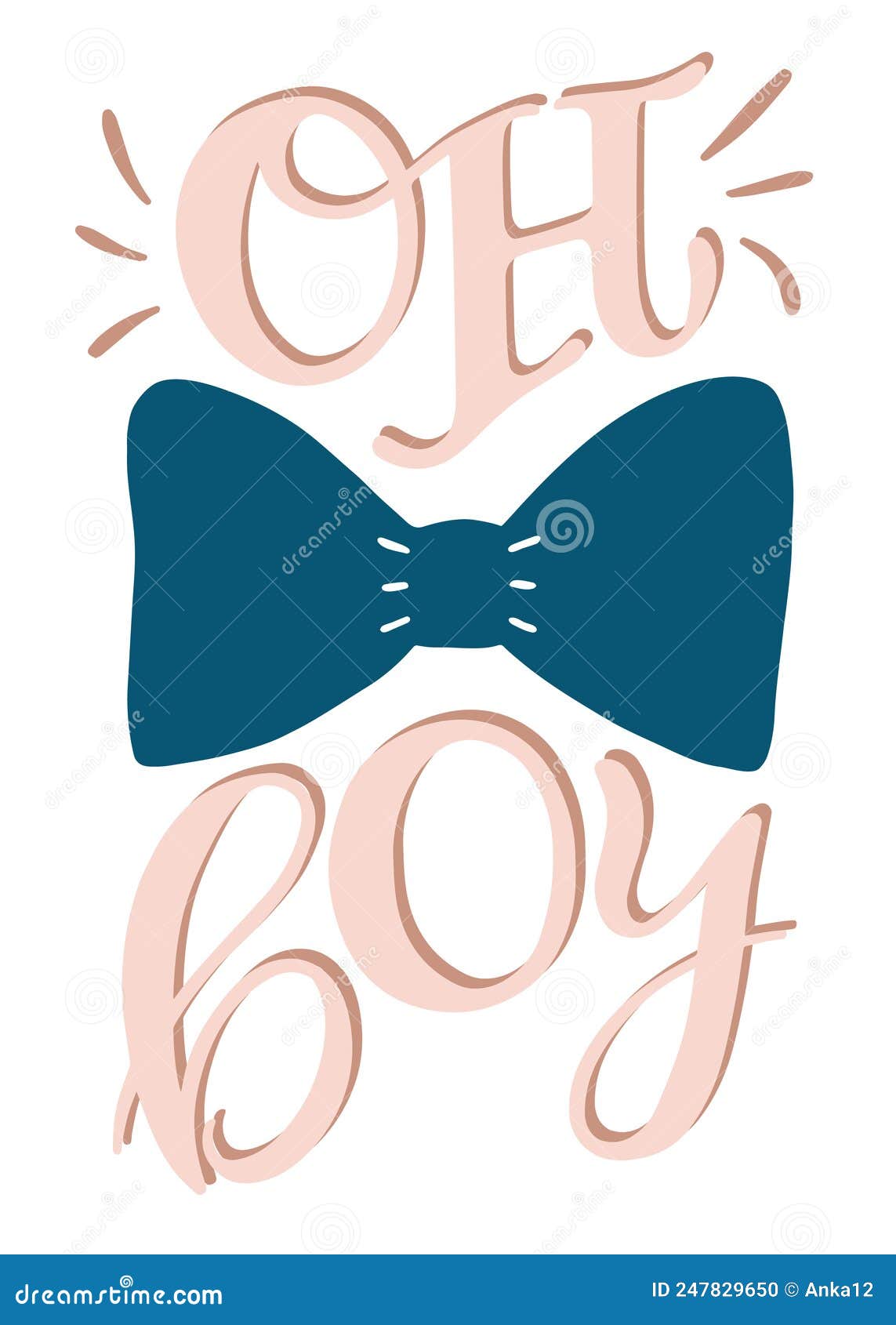 Oh Boy Vector Lettering with Blue Bow Tie. Baby Shower Template ...