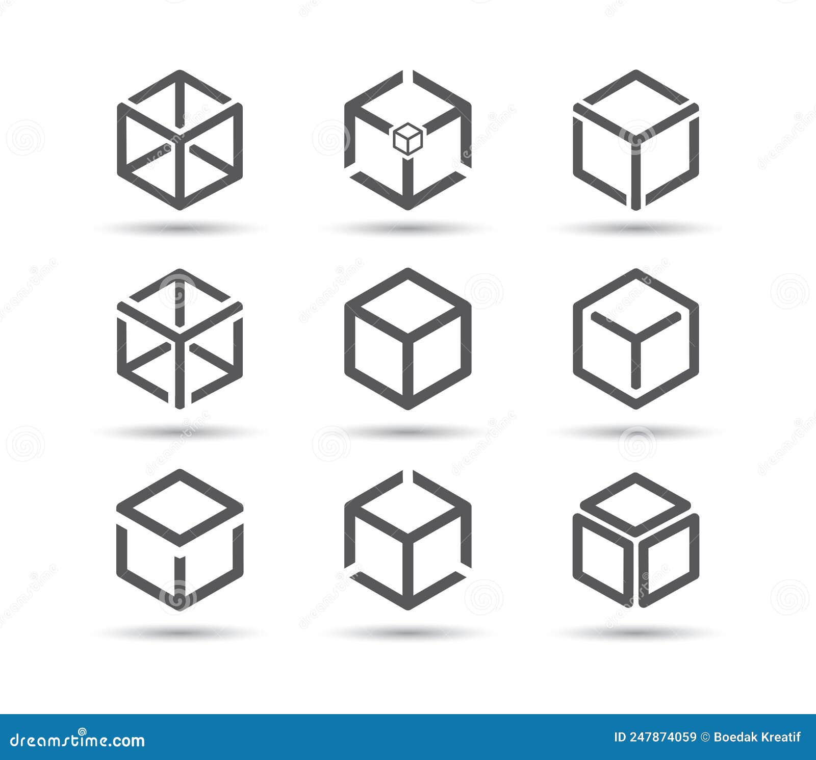 Set of Cube Line Icons with Different Shapes Stock Vector ...