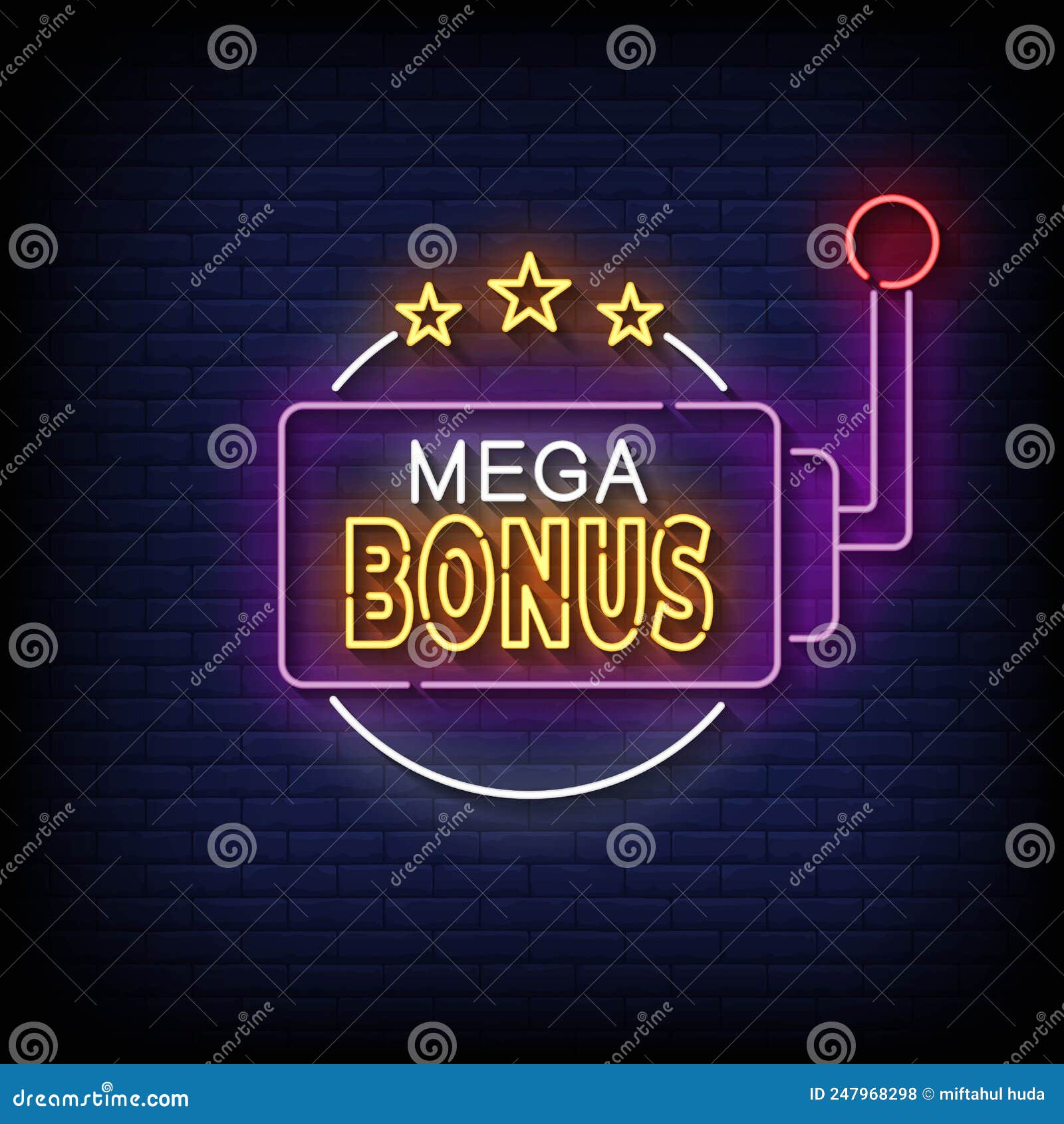 Mega Bonus Neon Sign on Brick Wall Background Vector Stock Vector ...