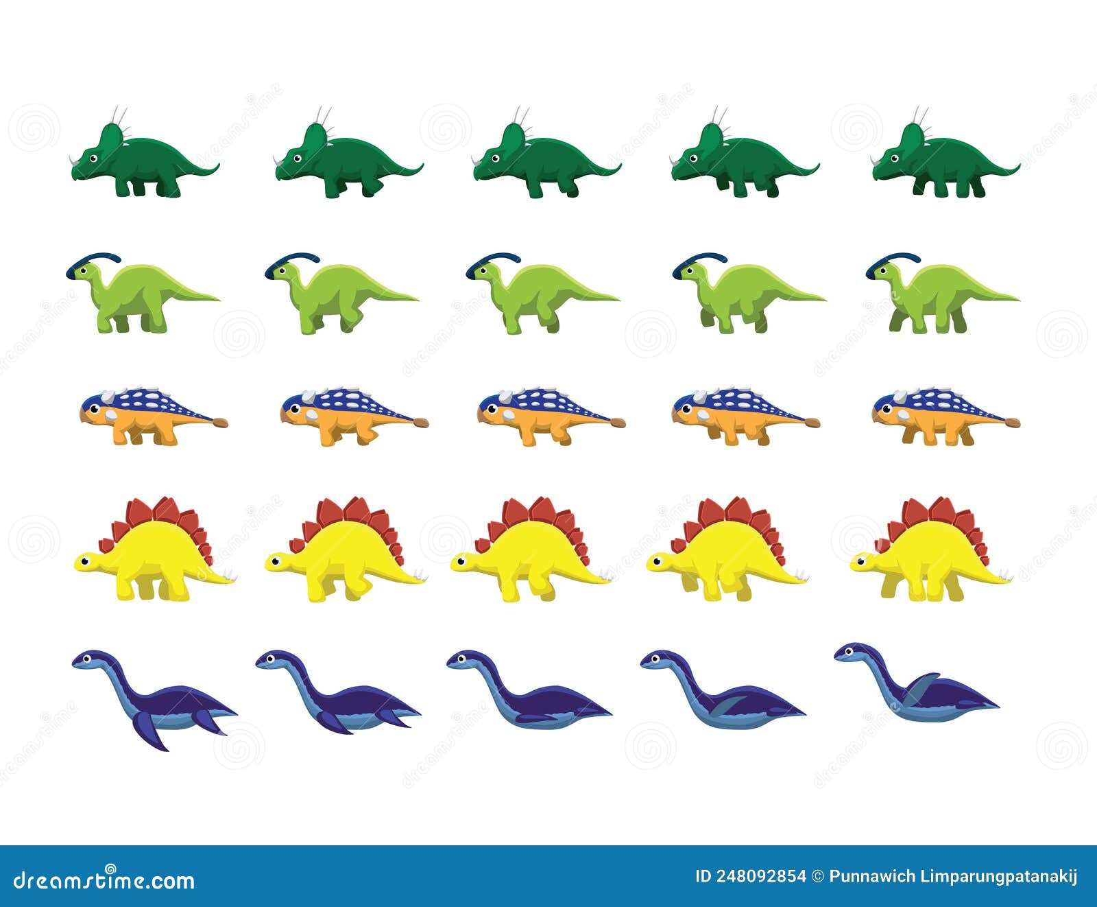 Animal Dinosaur Animation Moves Frame Sequence Cute Cartoon Vector ...
