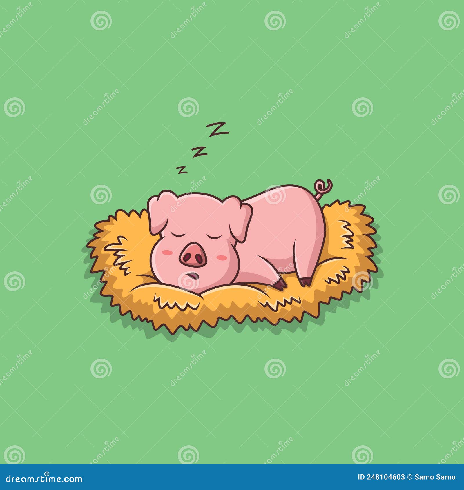 Cute Cartoon Pig Sleeping on Haystack Stock Illustration - Illustration ...
