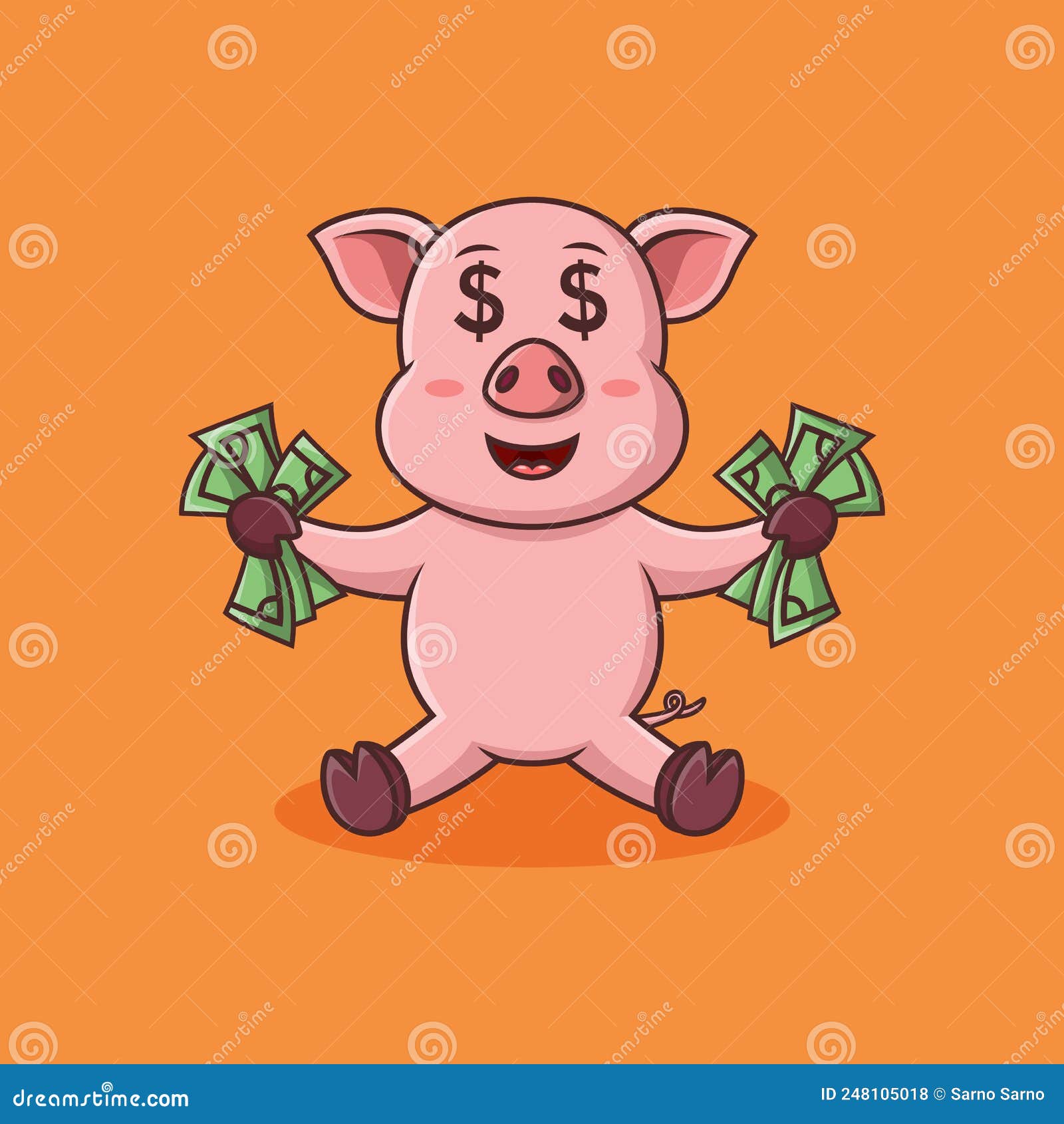 Cartoon pig holding money stock illustration. Illustration of child ...