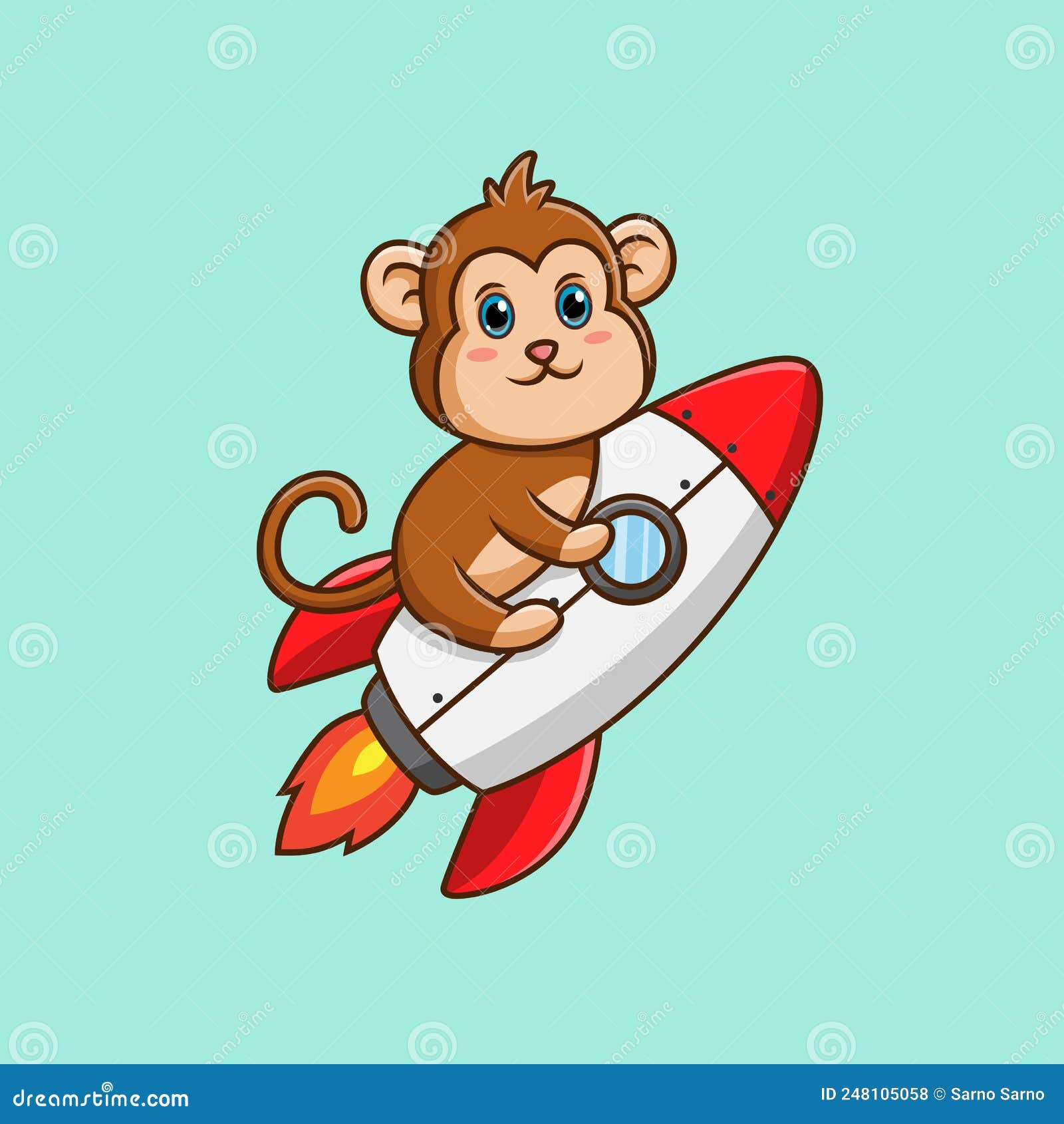Cute Cartoon Monkey Riding Rocket Stock Illustration - Illustration of ...