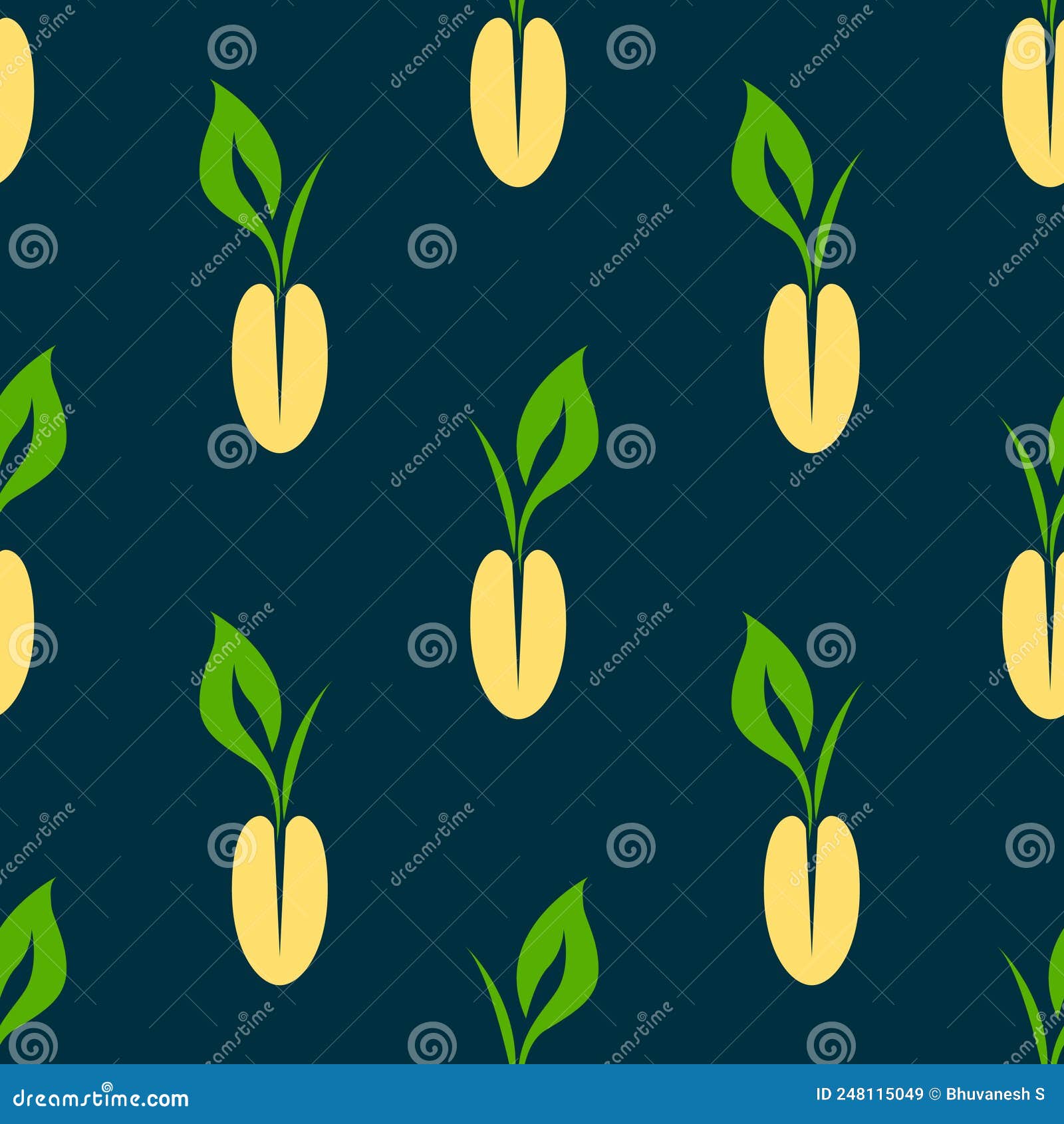 Colorful Seed Germ Isolated on Dark Green Background is in Seamless ...