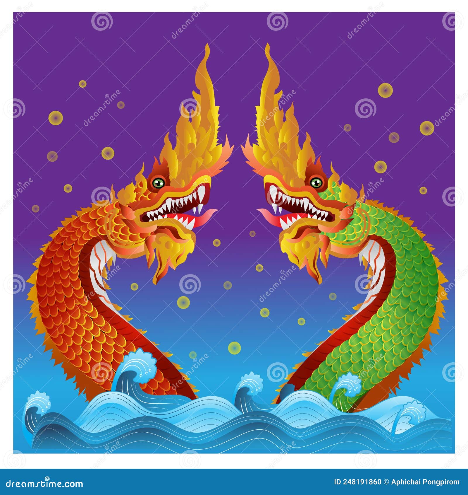 Vector Illustration, Two Serpents, In The Water, Backlit ...