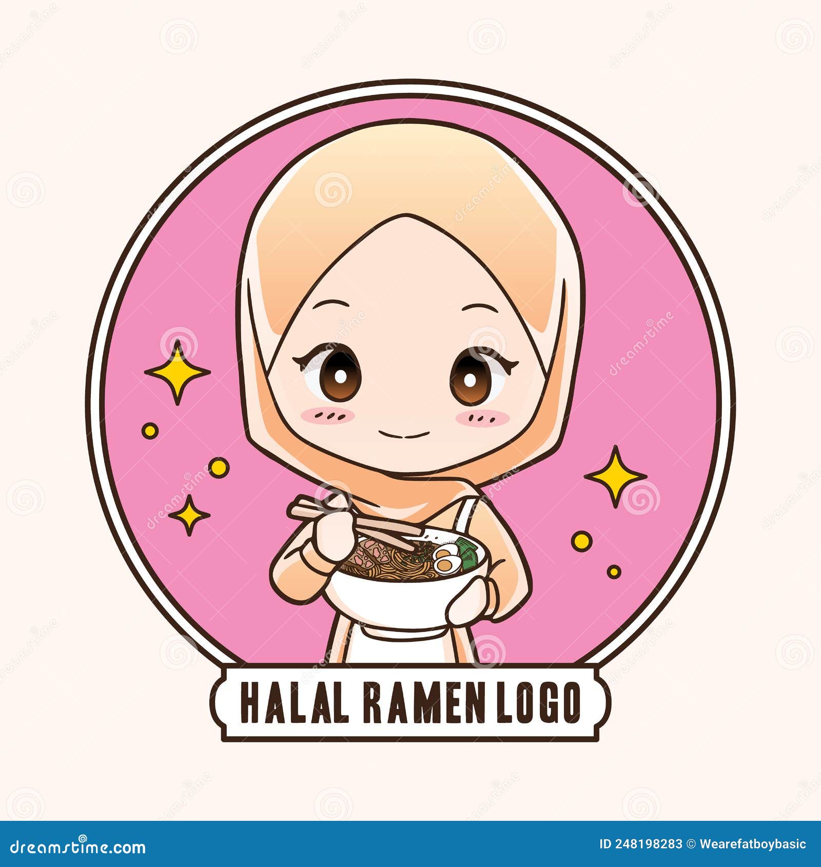 Cute Moslem Girl Eat Halal Ramen Noodles Food Hand Drawn Cartoon Art ...