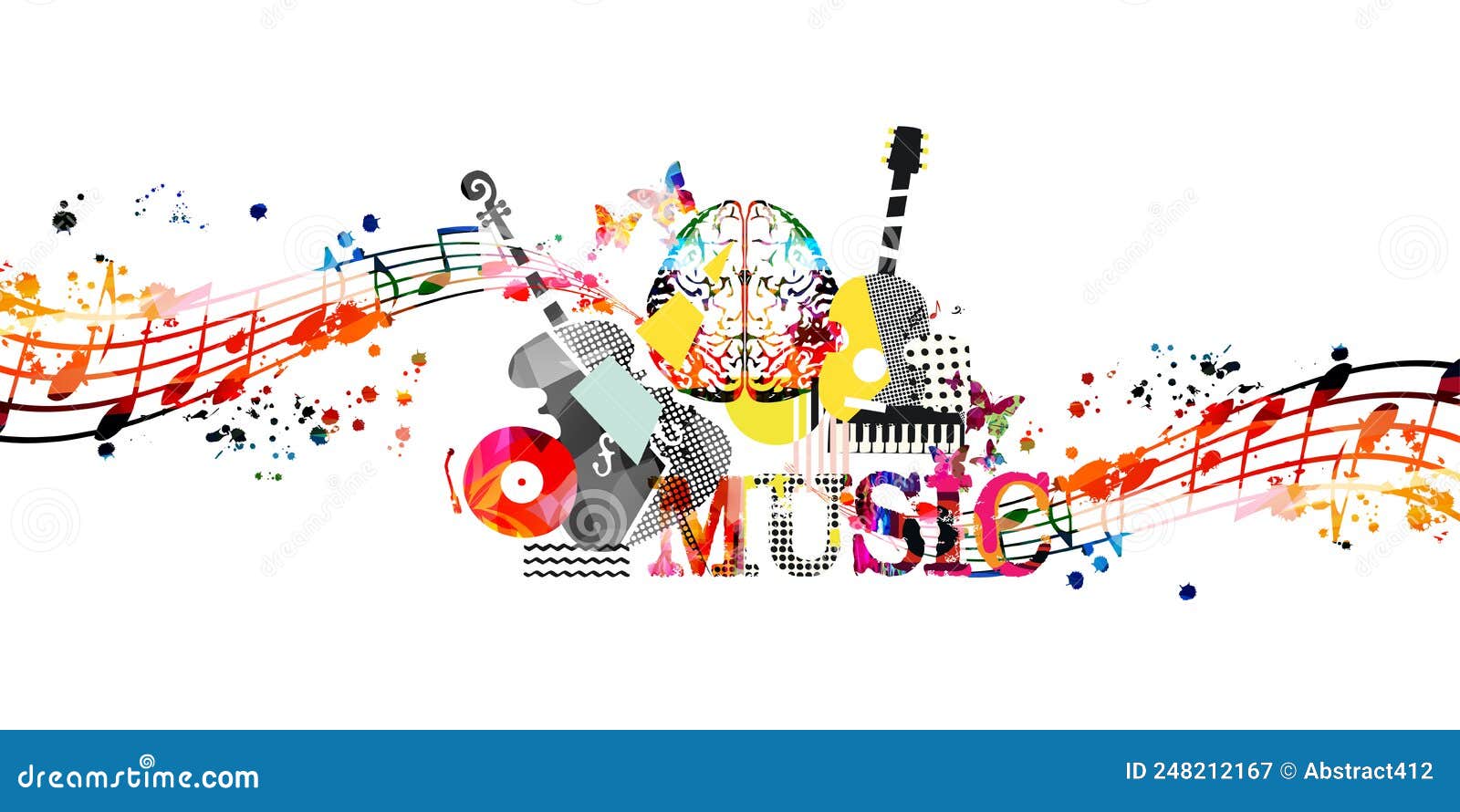 Colorful Musical Poster with Musical Instruments and Notes Isolated ...