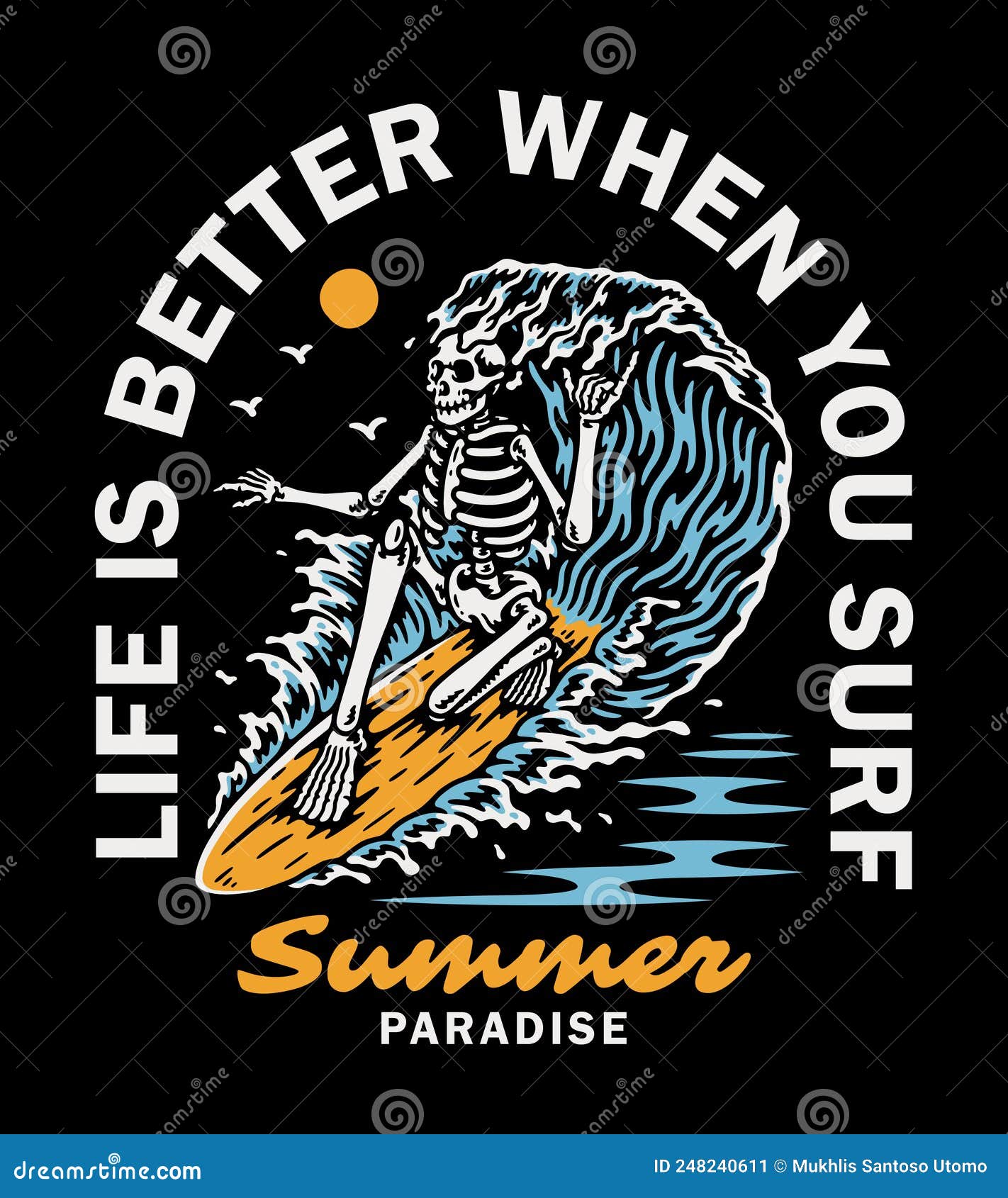 Skull surfer stock vector. Illustration of paradise - 248240611