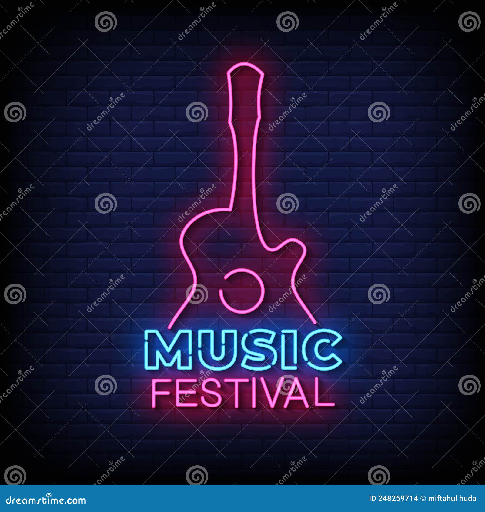 Music Festival Neon Sign on Brick Wall Background Vector Stock Vector ...