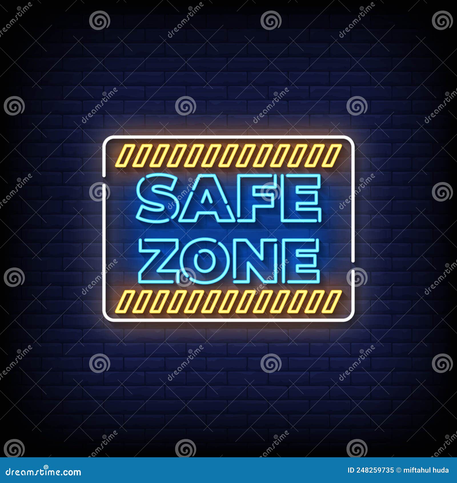 Safe Zone Neon Sign on Brick Wall Background Vector Stock Vector ...