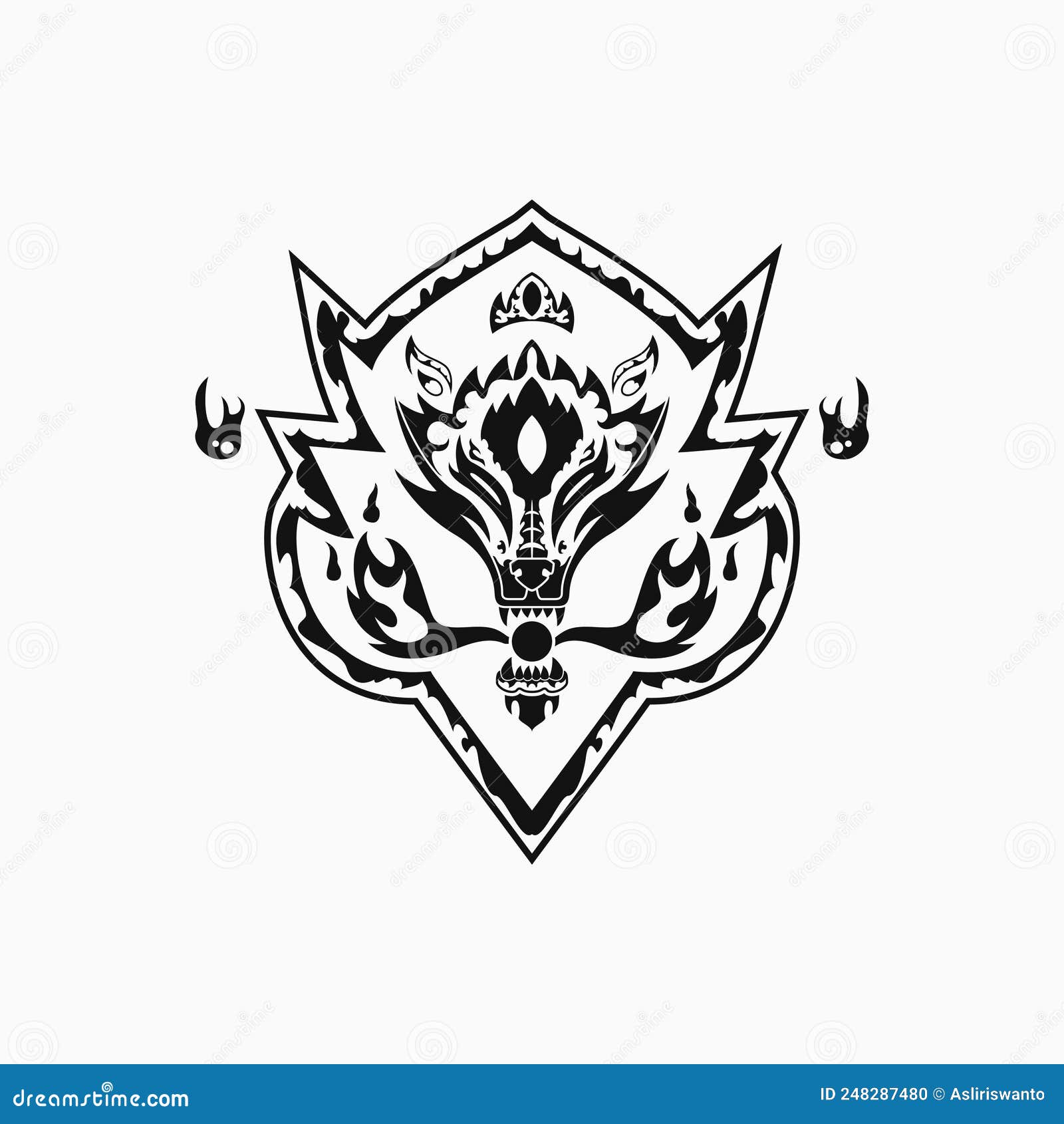 Fire Fox Head Illustration Creative, Animal, Detiled and Line Art Style ...