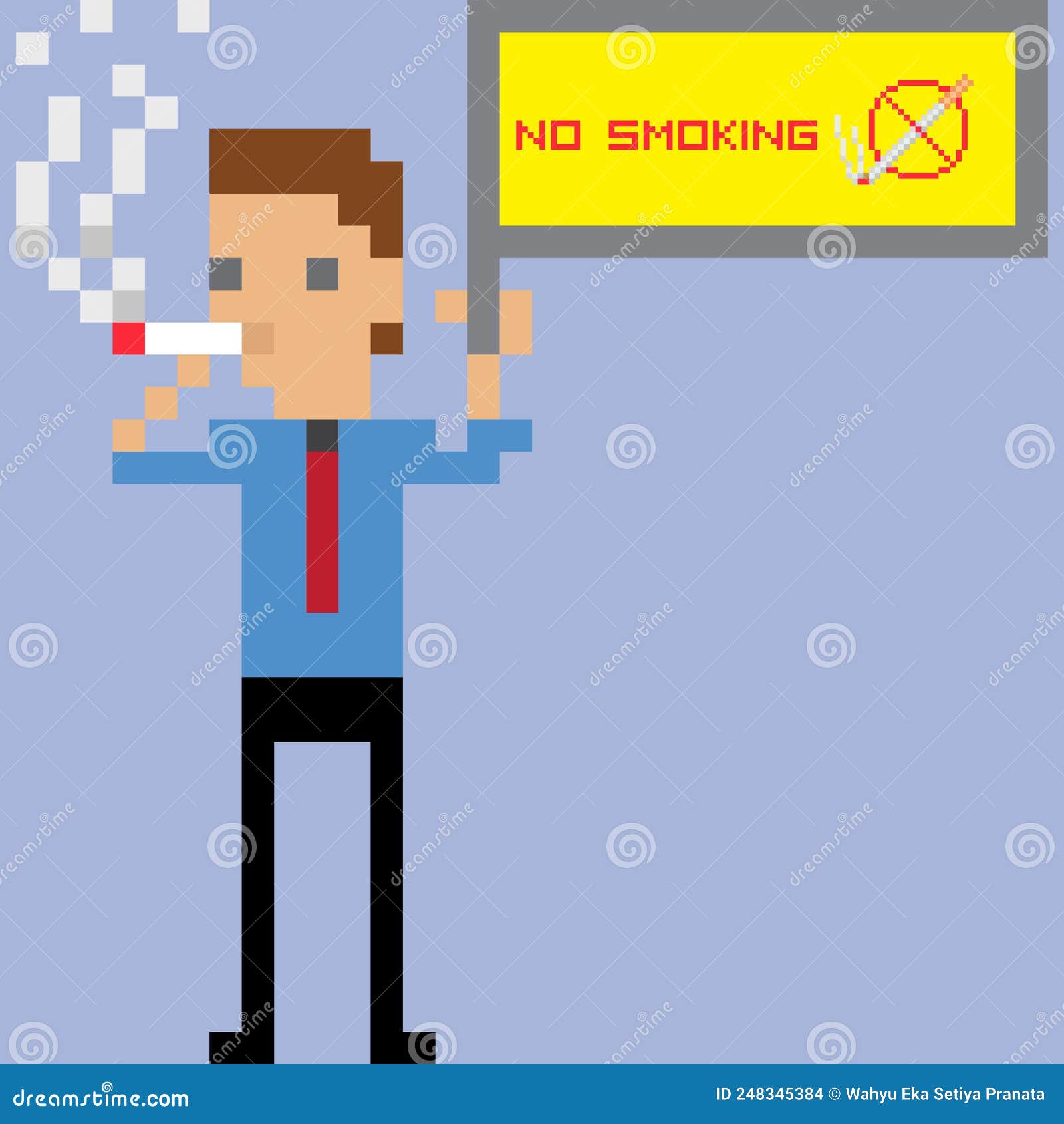 Smoking Character Warns Against Smoking Pixel Art Vector Illustration ...