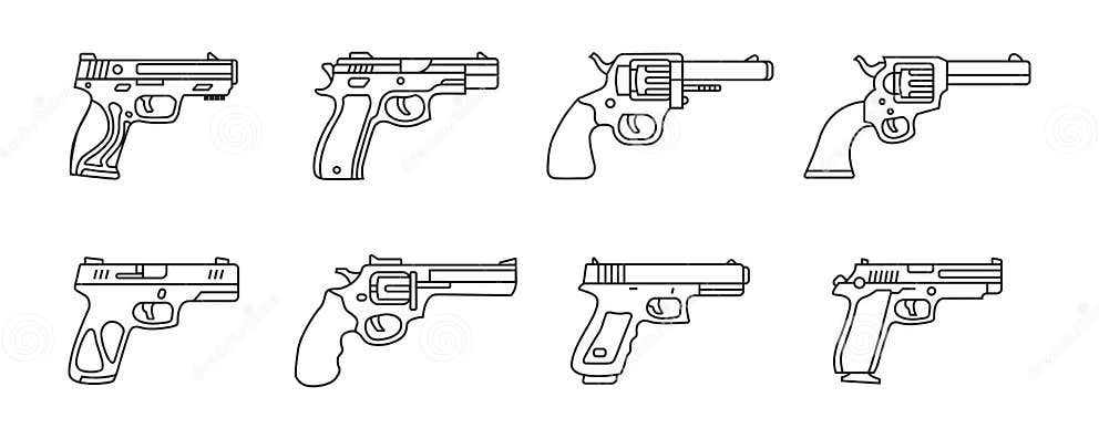 A Collection of Handgun Illustrations. Set of Military Gun in Vector ...