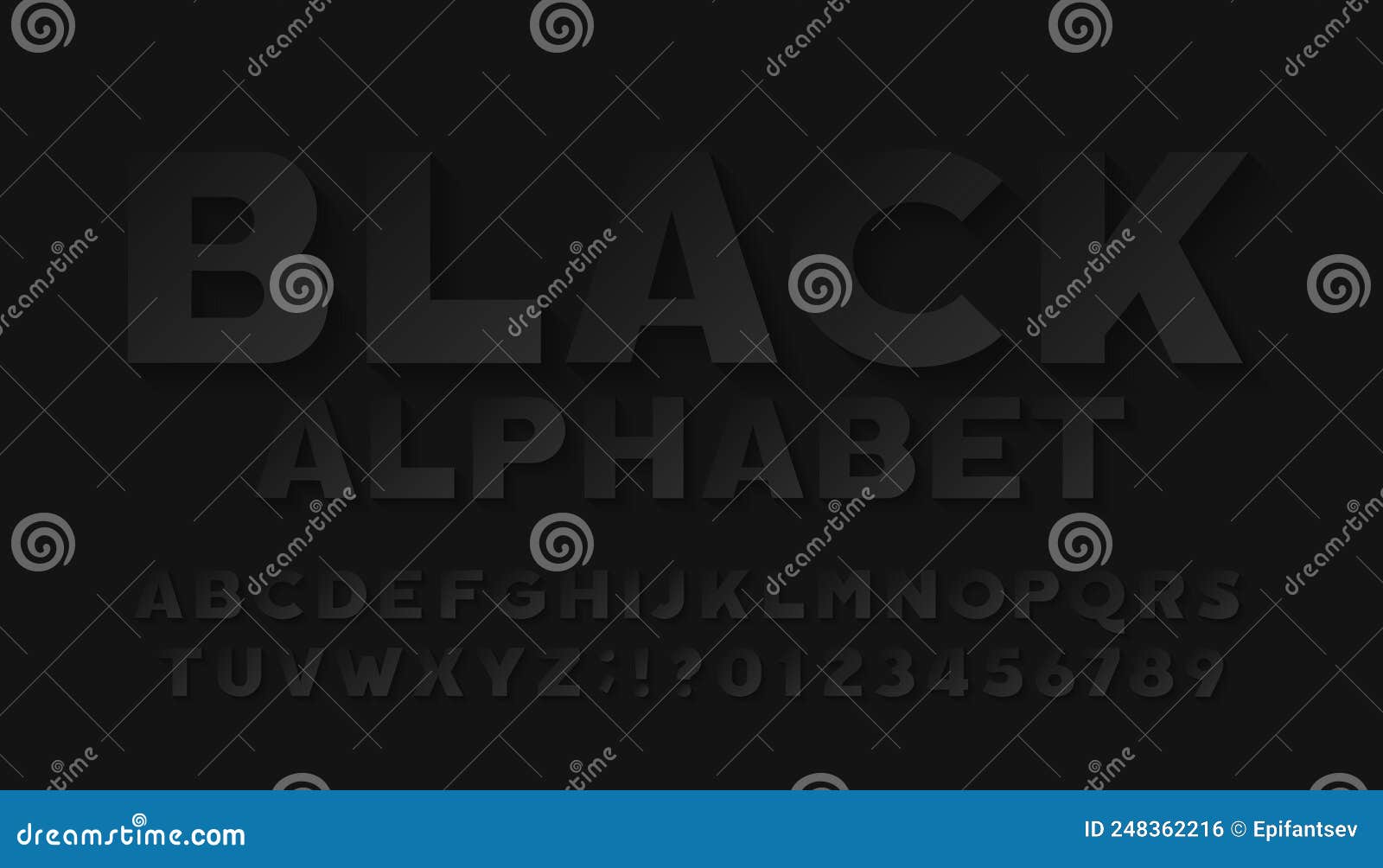 Black Alphabet Font. Simple Letters and Numbers with Shadow in Black ...