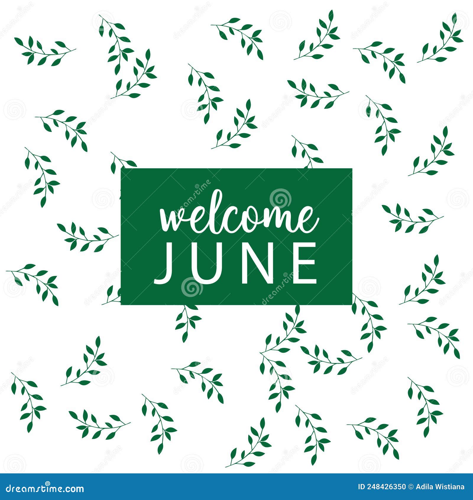 Welcome June Design with Green Colour and Leaves. Suitable for Card or ...