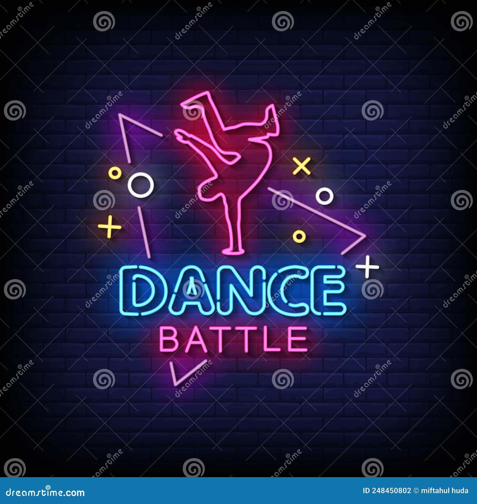 Dance Battle Neon Sign on Brick Wall Background Vector Stock Vector ...