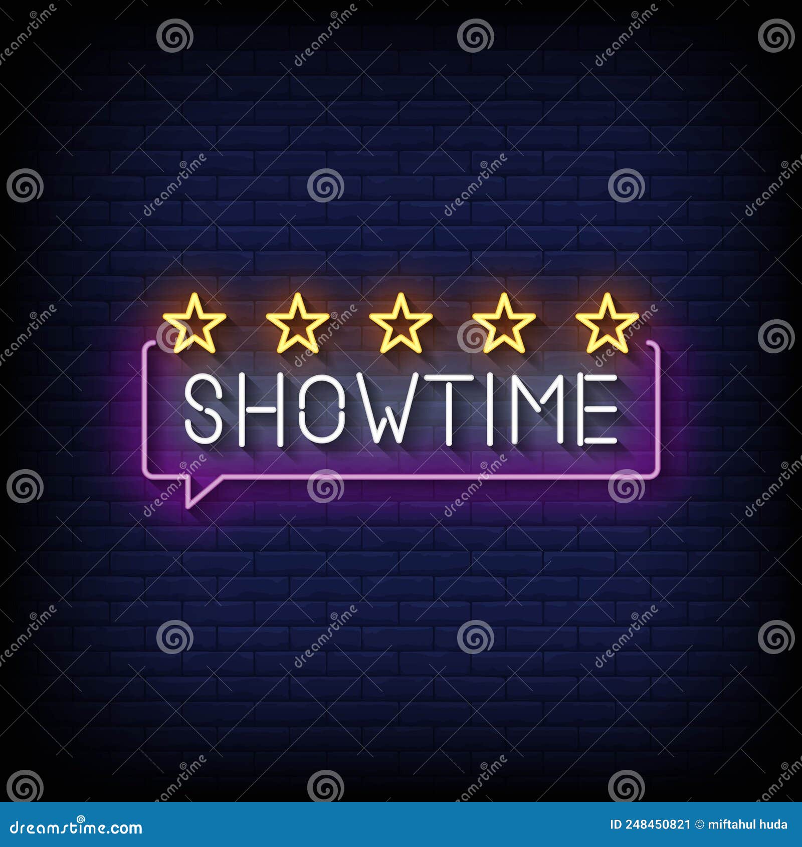 Show Time Neon Sign on Brick Wall Background Vector Stock Vector ...