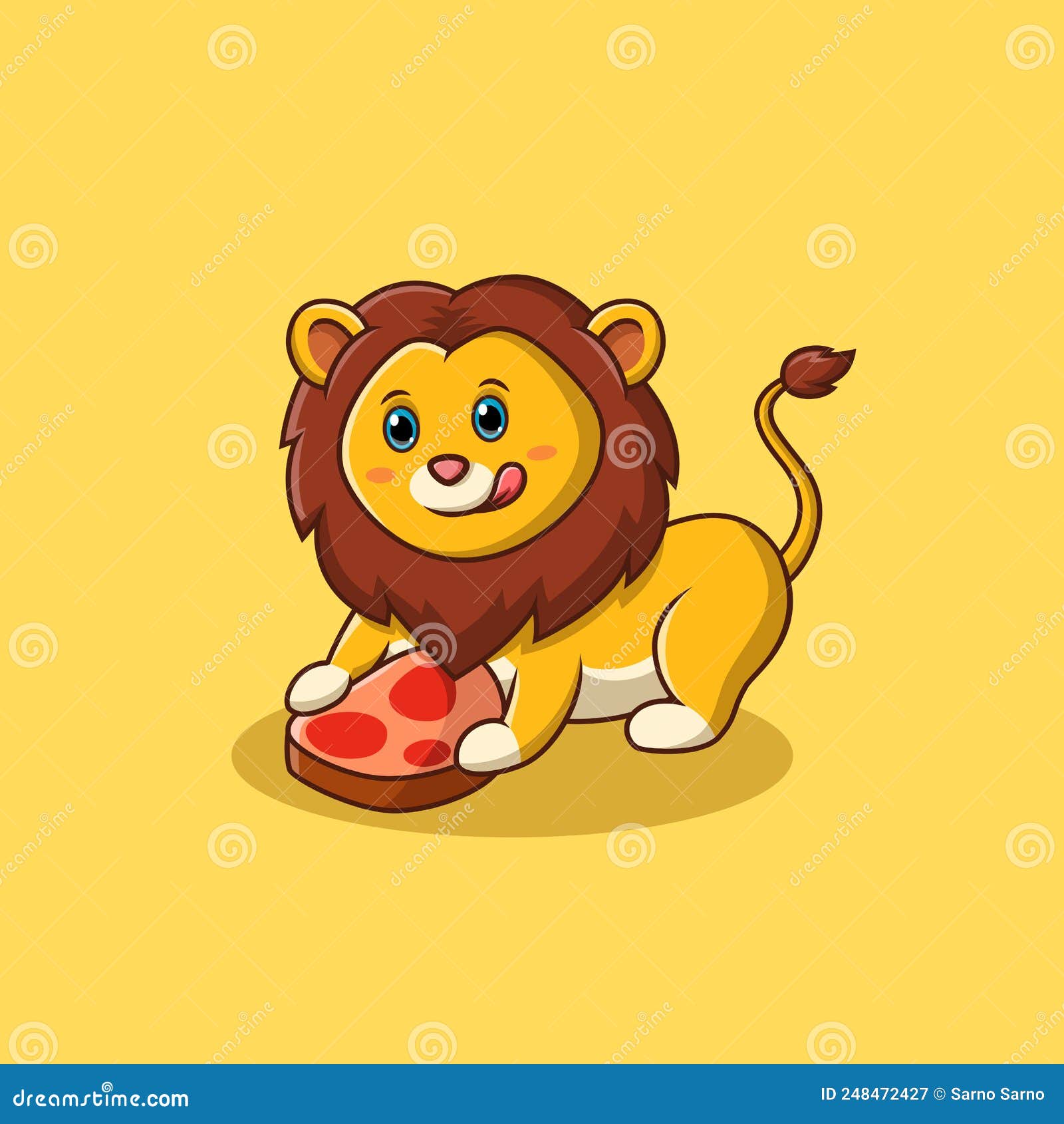 Cute Lion Cartoon Eating Meat Stock Illustration - Illustration of ...