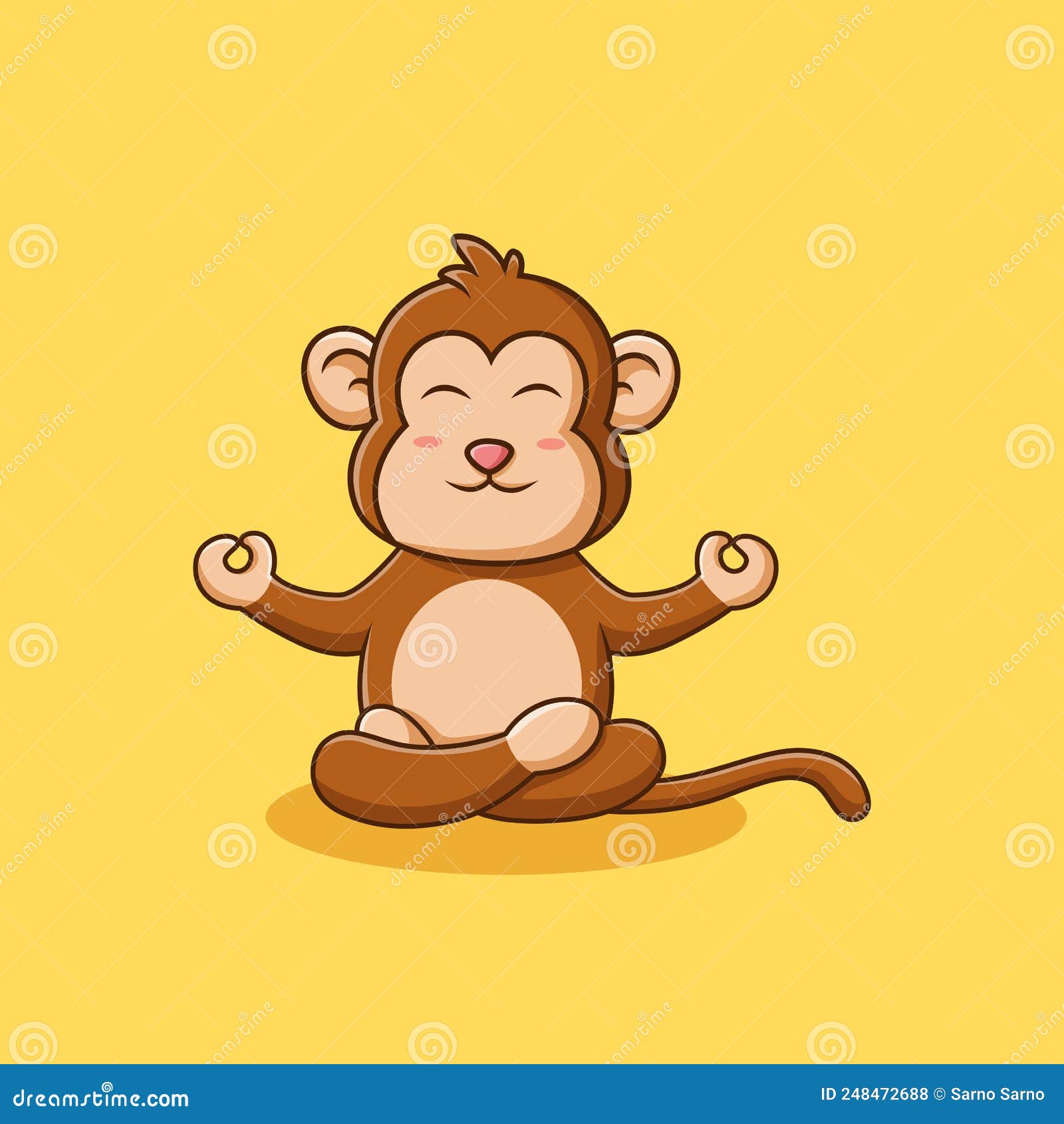 Cute Monkey Meditating. Isolated Chimpanzee Cartoon Character Stock ...