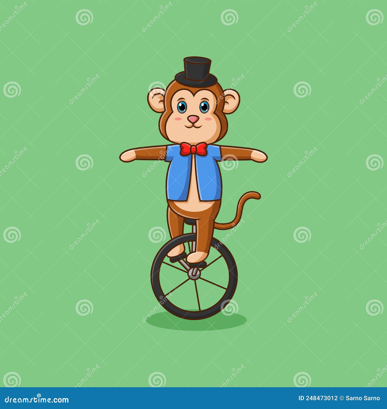 Cute Monkey Circus Riding a Bicycle Stock Illustration - Illustration ...