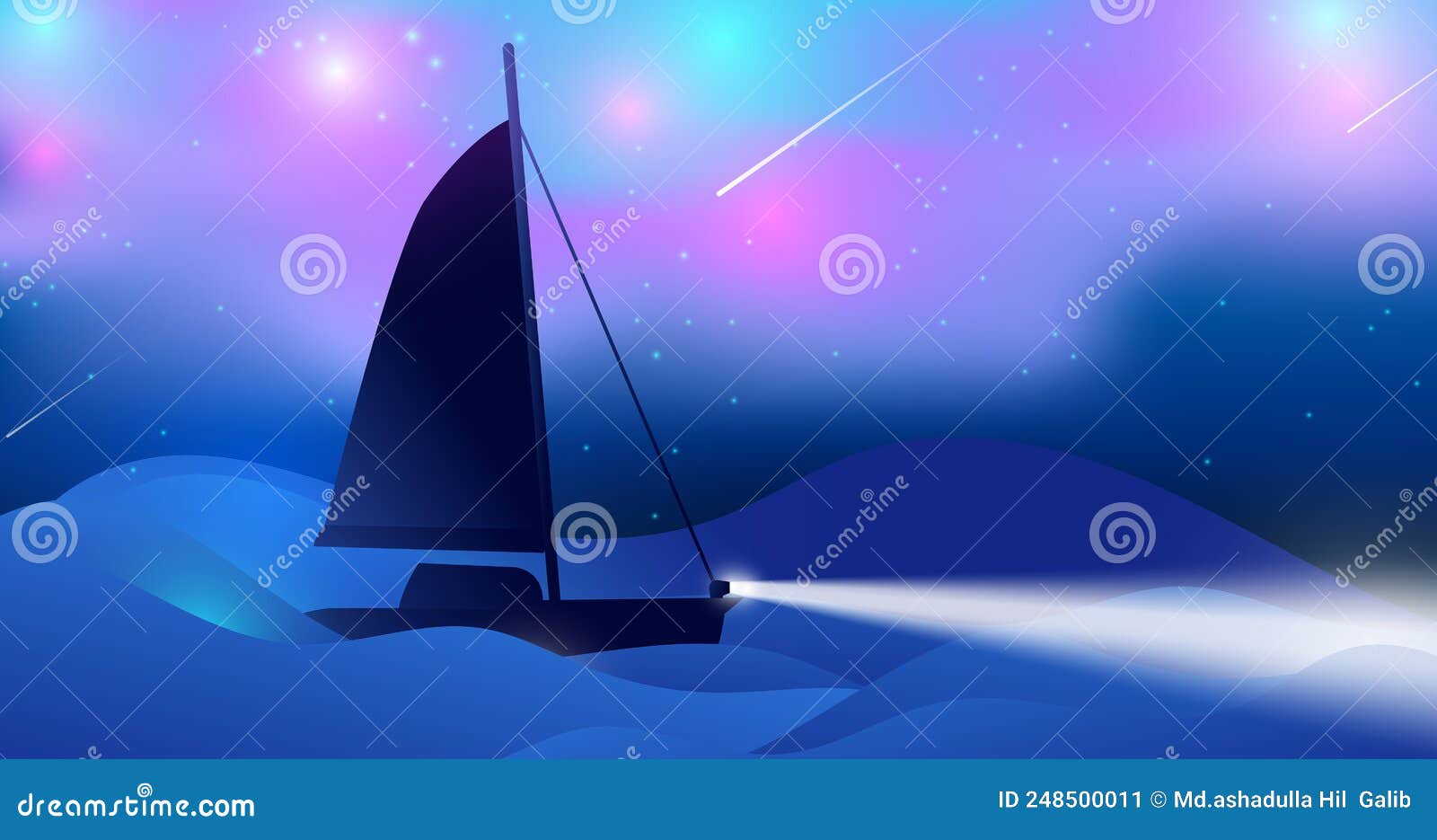 Magic Sky in the Ocean Digital Illustartion Art Stock Illustration ...
